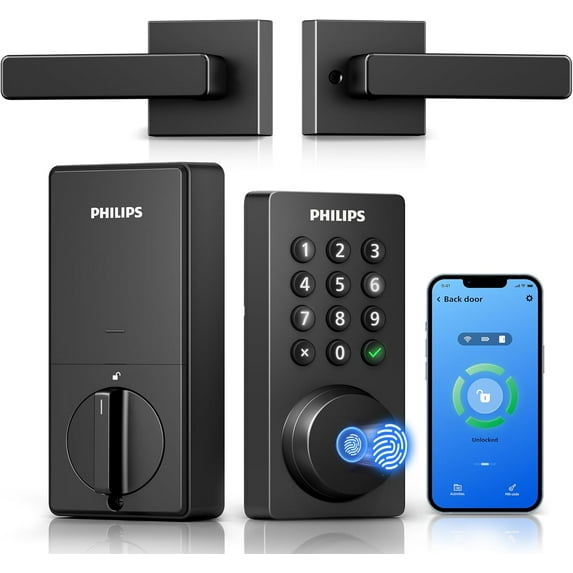 Smart Lock with Handle, APP/Voice/Fingerprint/Passcode/Key Unlock ...