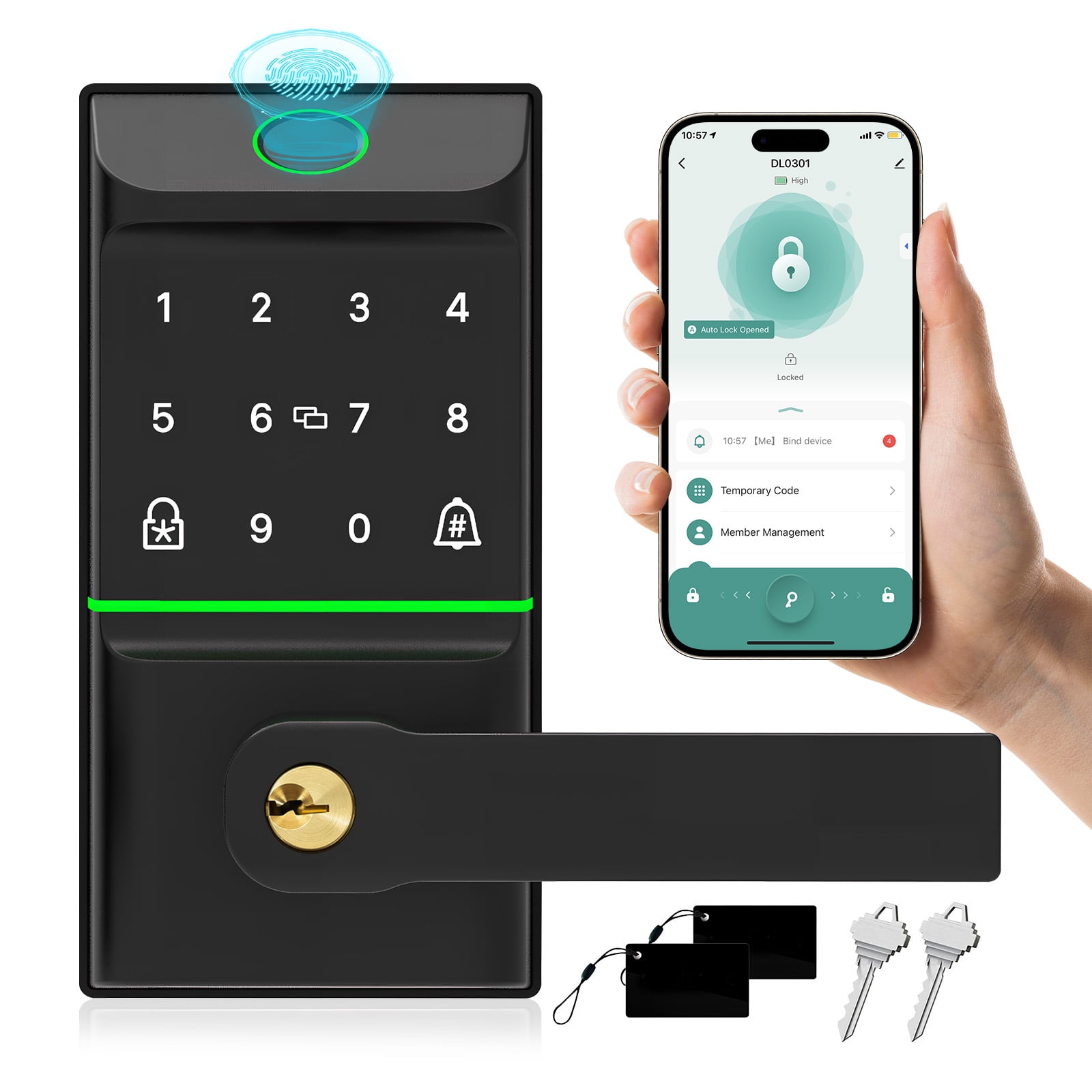 Smart Lock,Mutak Keypad Door Lock with Handle,Keyless Entry Door Lock ...