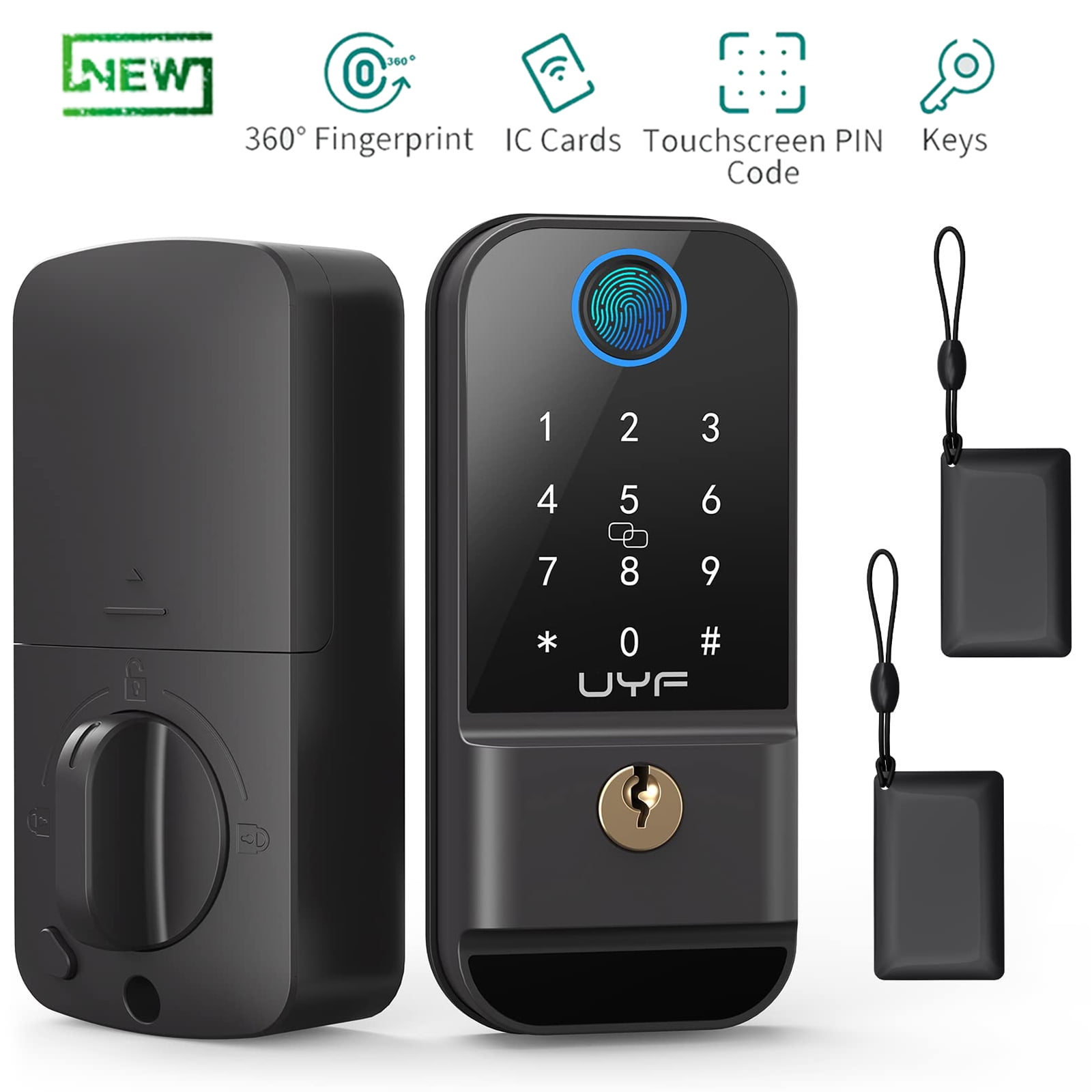 UYF Smart Lock: Keyless Entry, Fingerprint & Password Access, Electronic Front Deadbolt for Home ...
