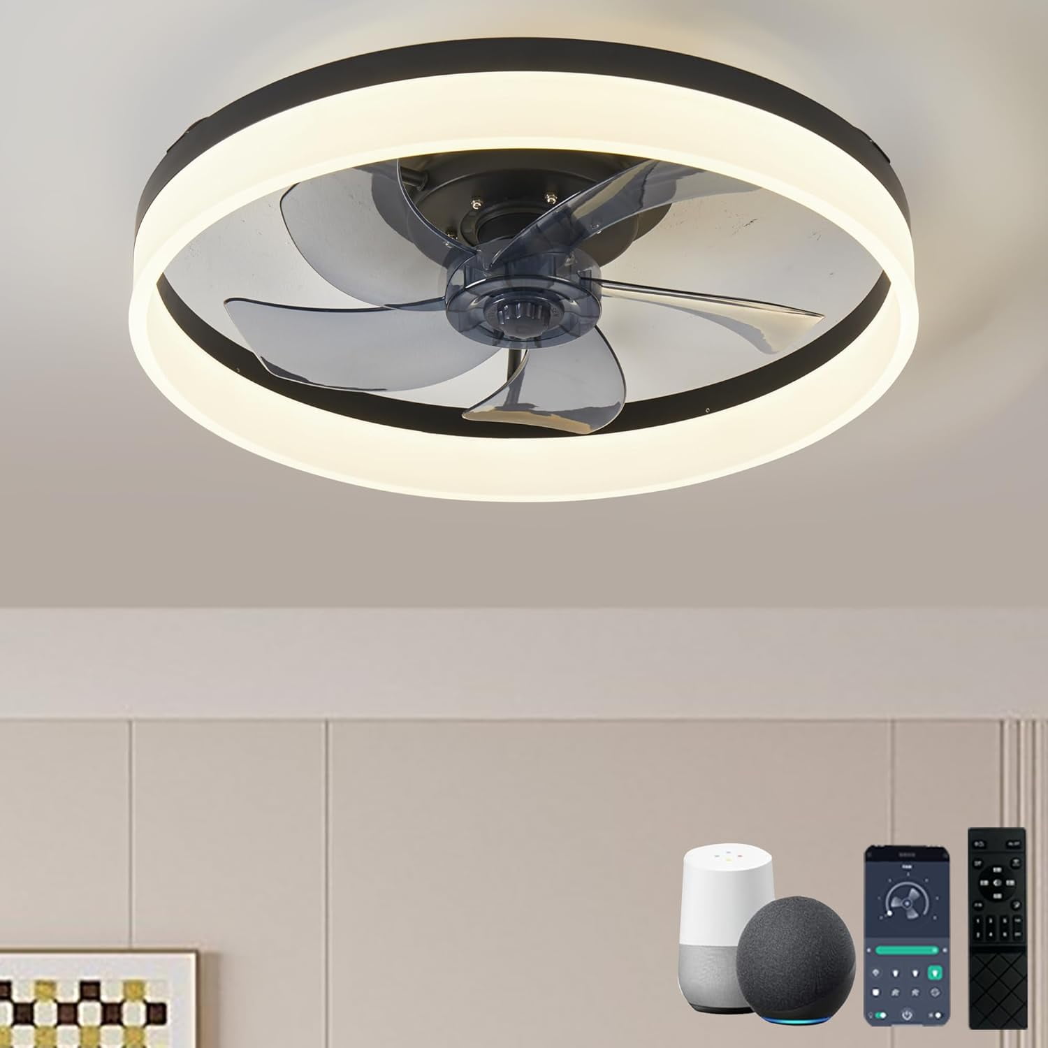 Smart Low Profile Ceiling Fan with LED Light and Remote, 19.7in Ceiling ...