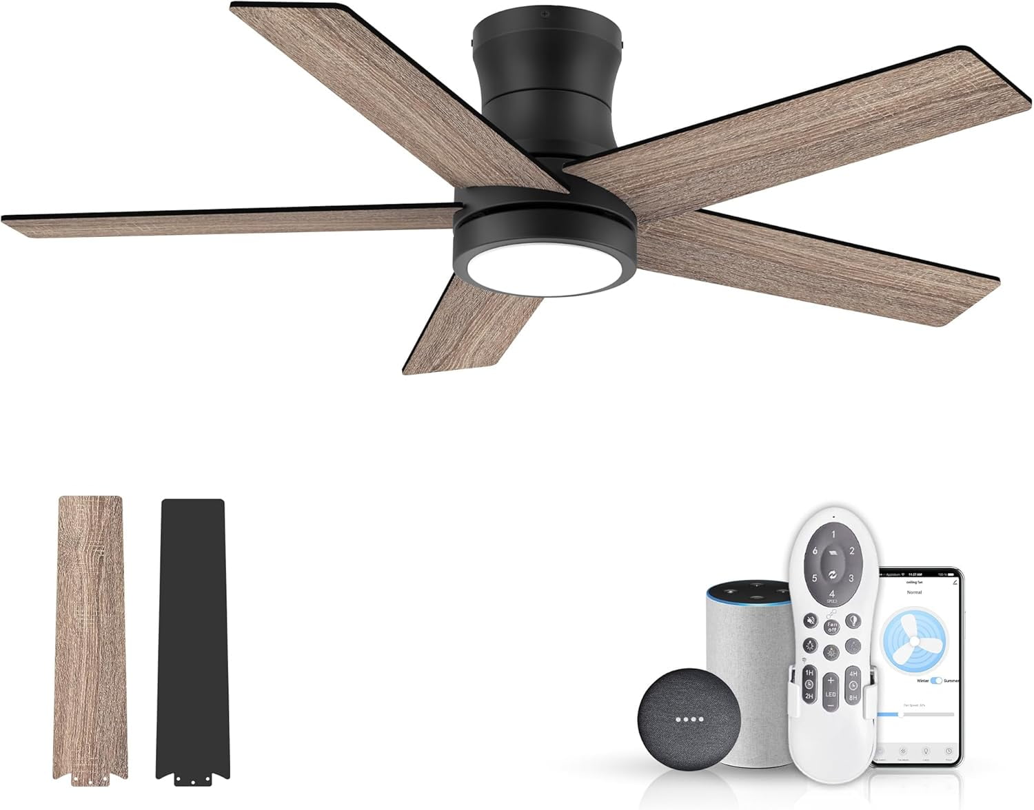 Smart Low Profile Ceiling Fan with Lights, Remote & Voice Control via ...