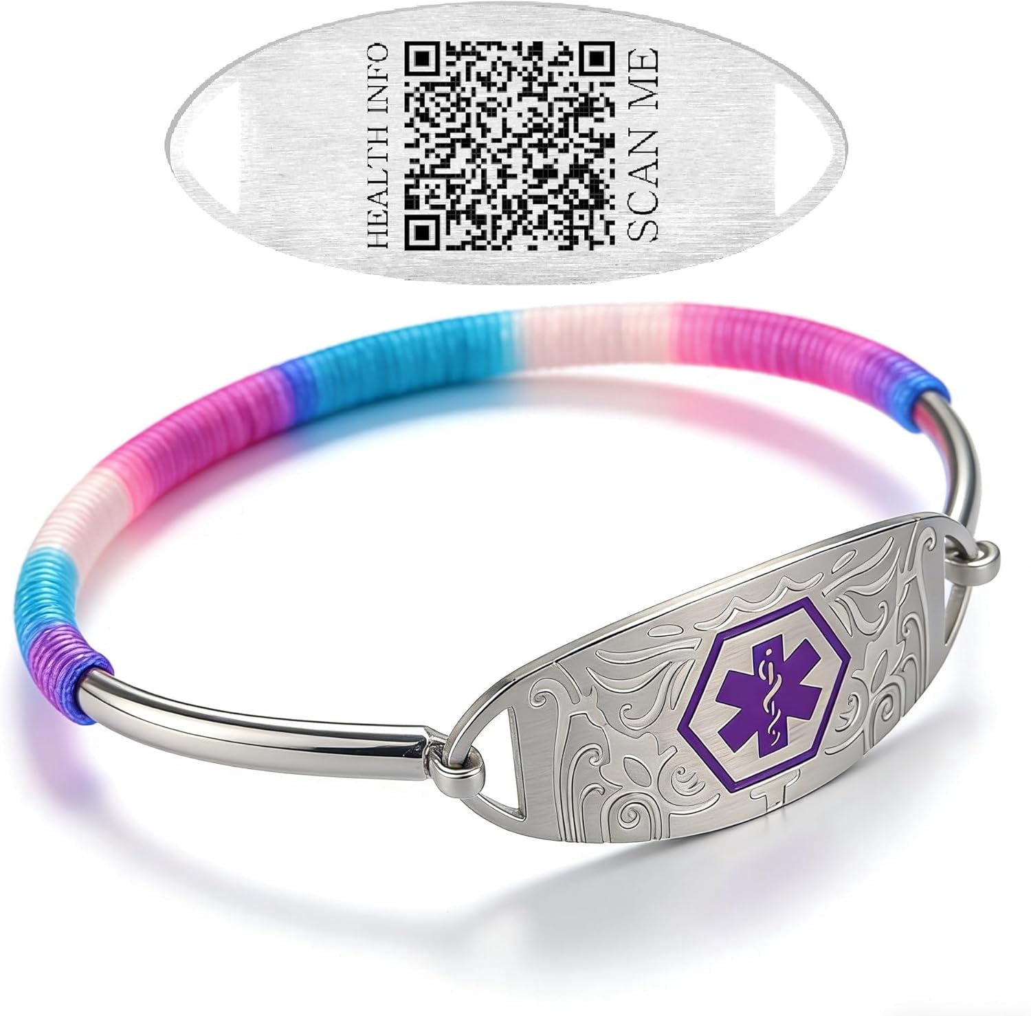 Smart Medical Alert Culf Bracelet with Dynamic QR Code, Adjustable ...