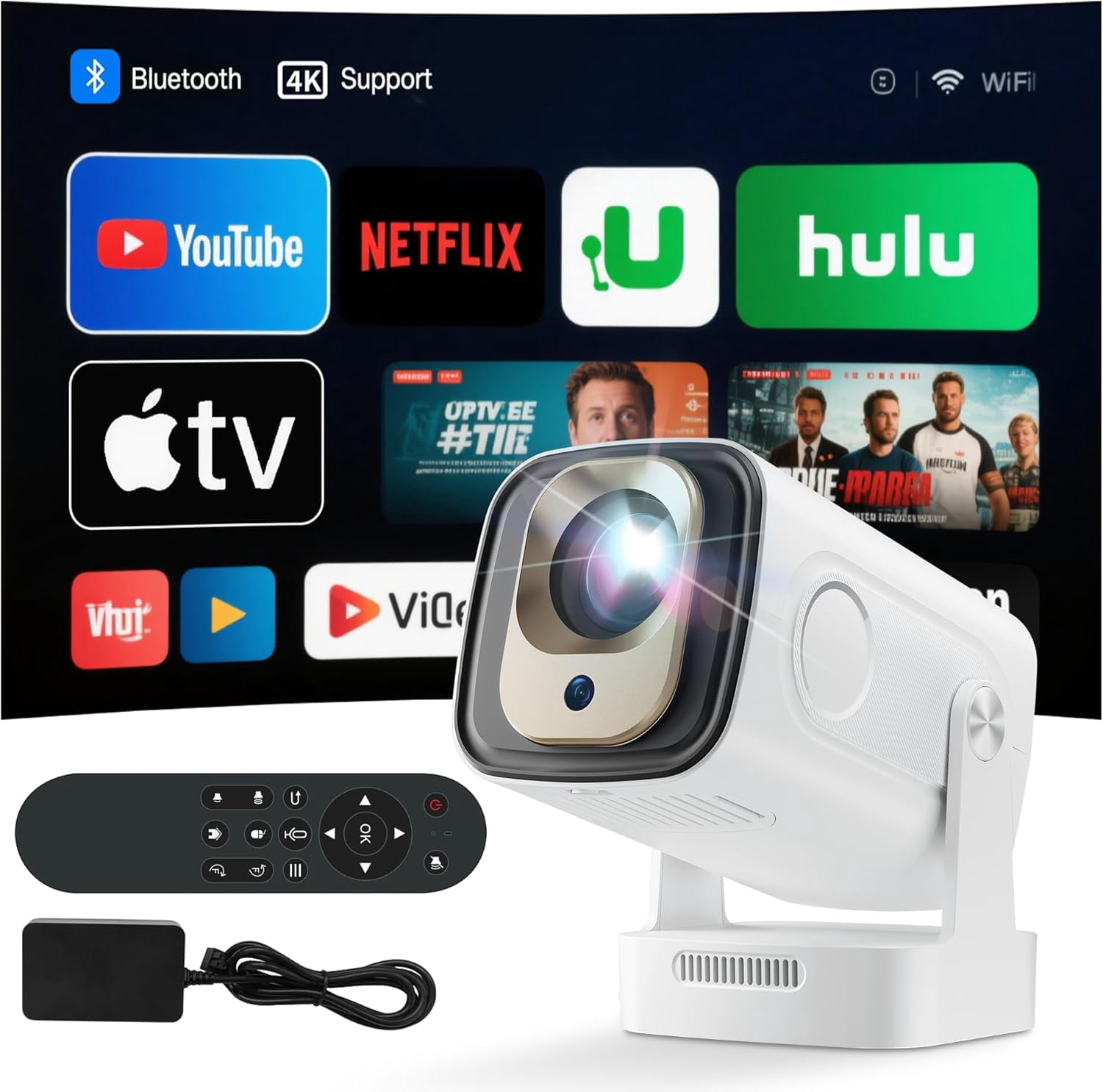 Smart Mini Portable Projector 4K 1080P HD 16000L WiFi/BT5.4 for Bedroom ...