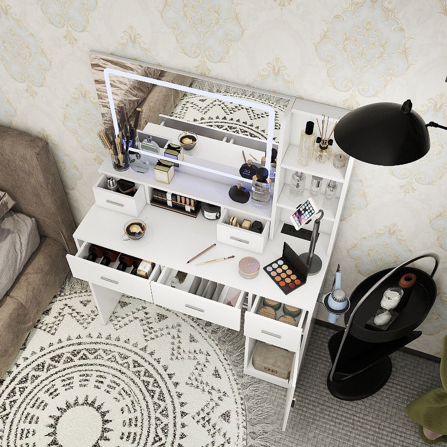 Smart Mirror Dressing Table with Drawers and Storage Cabinet, Vanity ...