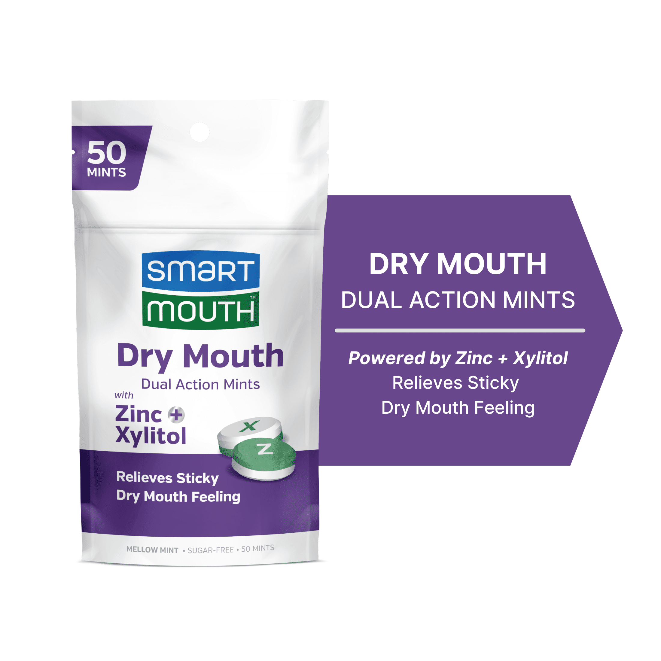 Smart Mouth Dry Mouth Mints with Zinc, Xylitol, Mellow Mint - Freshener ...