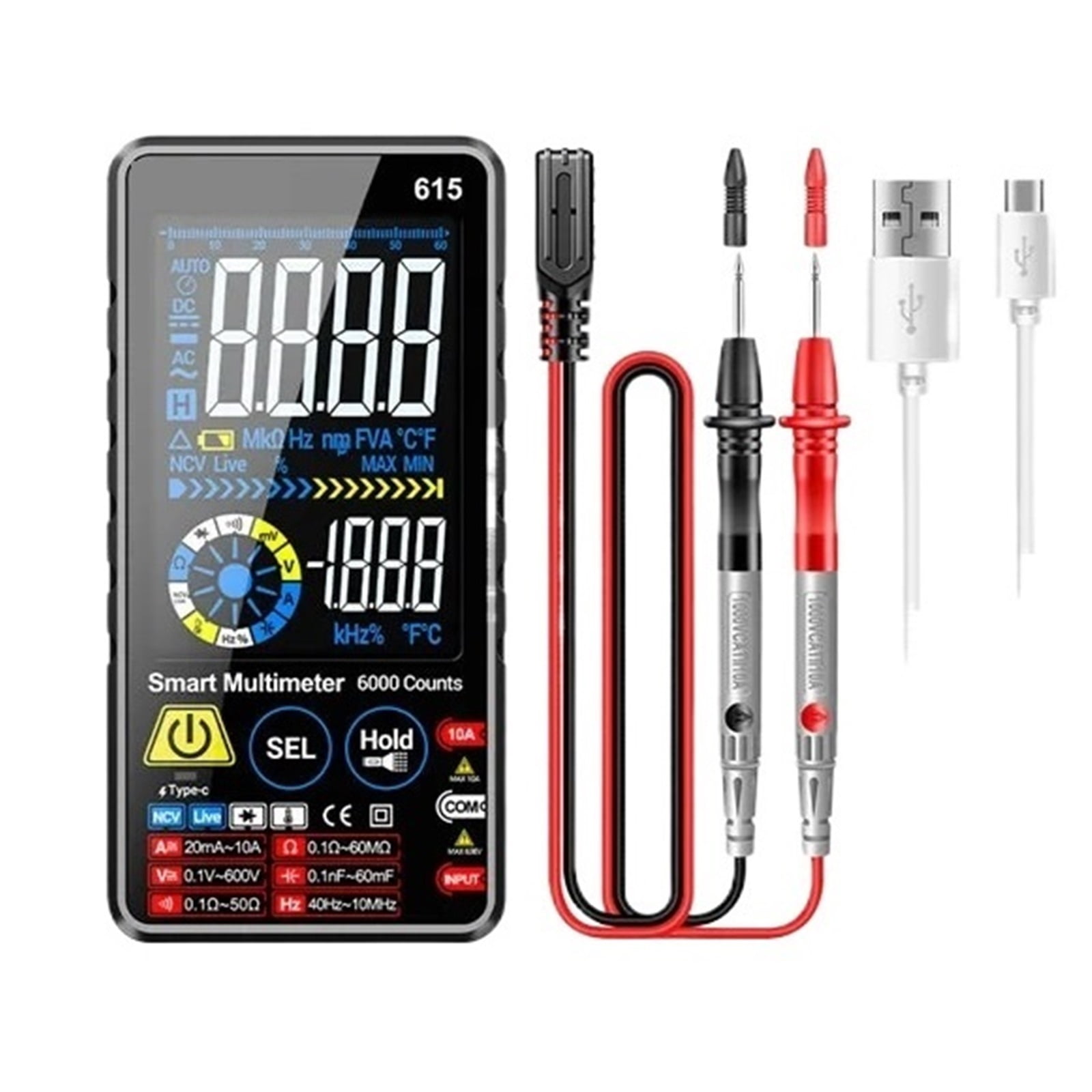 Smart Multimeter Touch Multitester AC/DC Current Voltage Tester 6000 ...