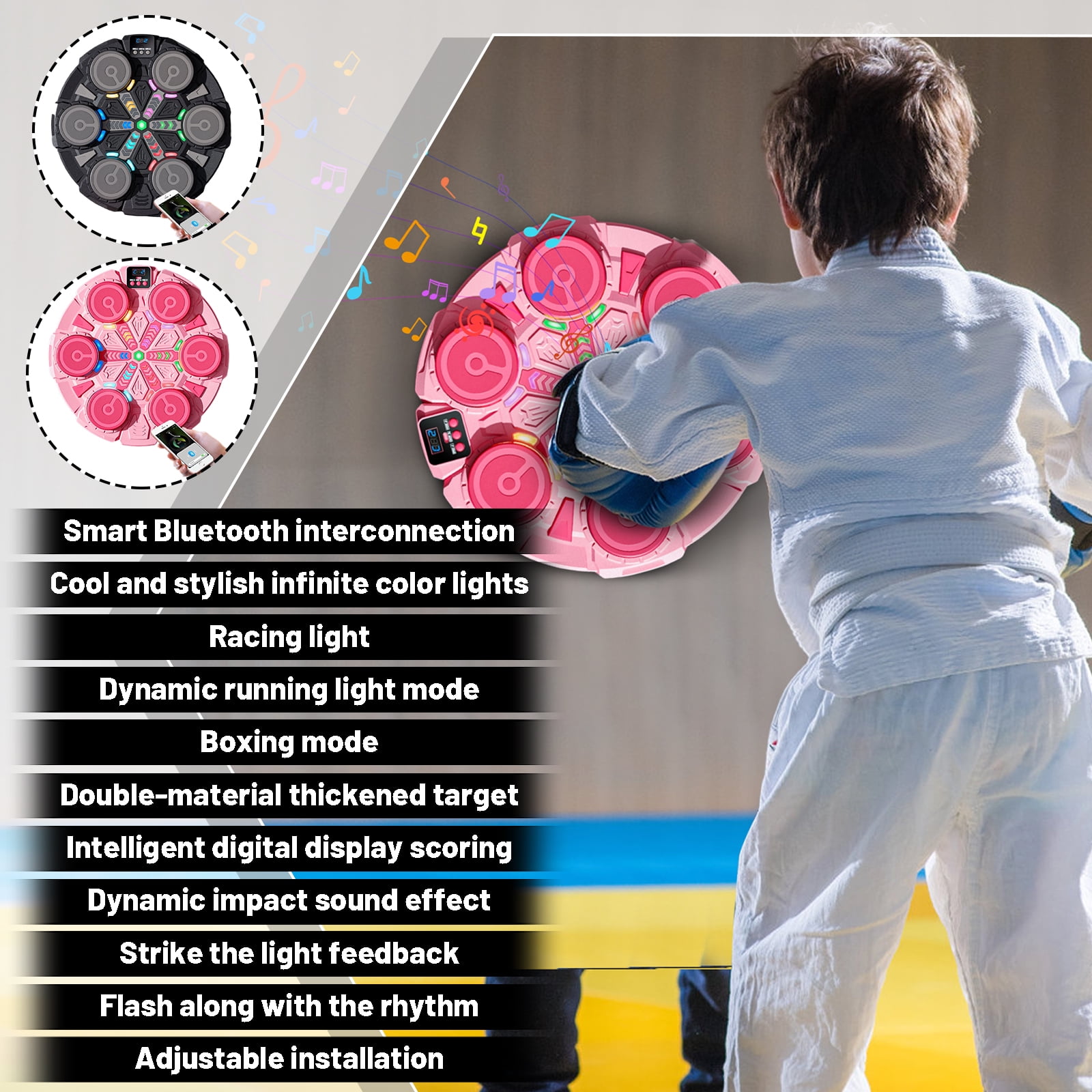 Smart Musical Boxing Machine with LED Lights & Bluetooth, 6-Target ...