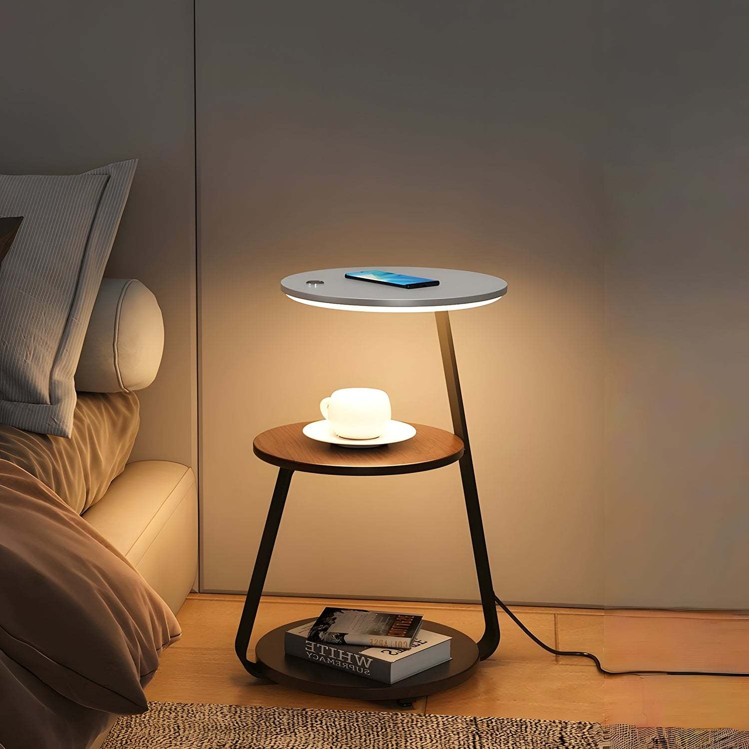 Smart Nightstand with Charging Station and LED Light, Modern Night ...