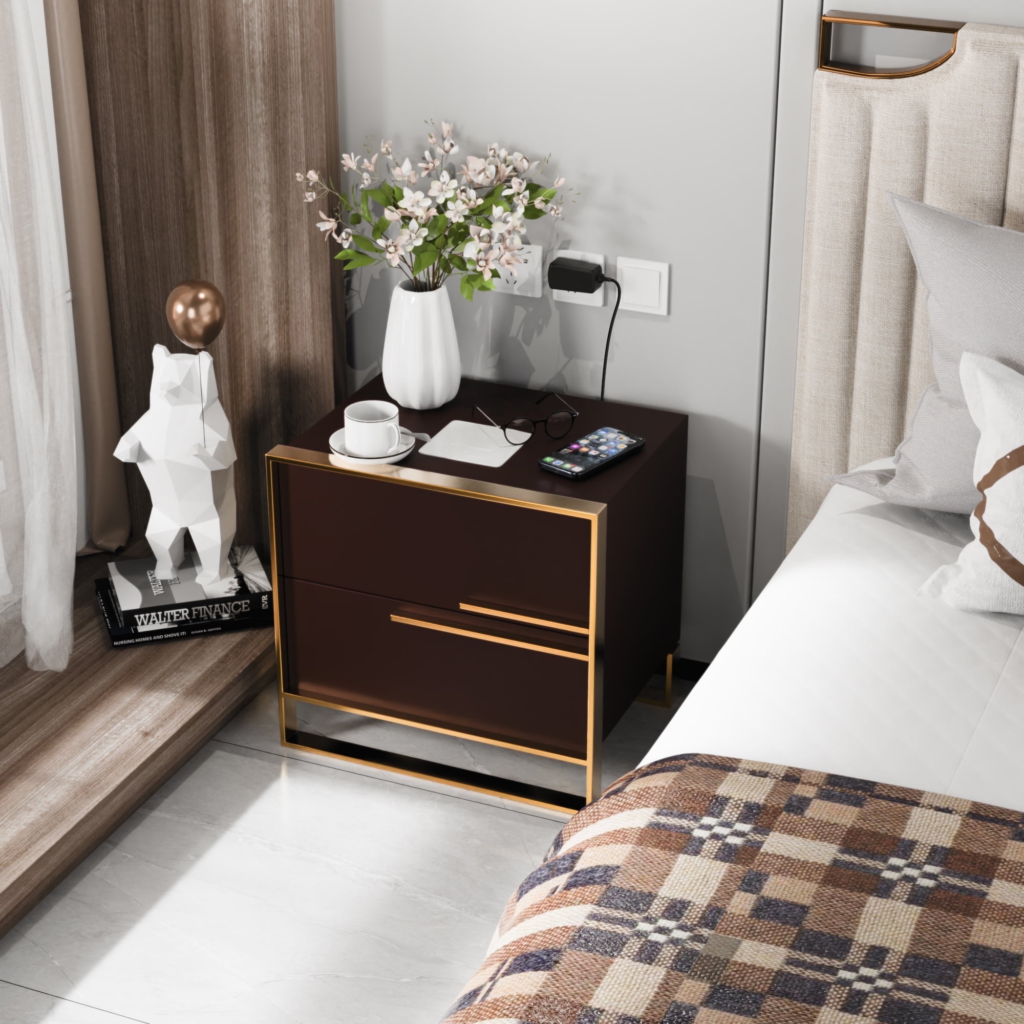 Smart Nightstand, with Wireless Charging, Night Stand with 2 Drawers ...