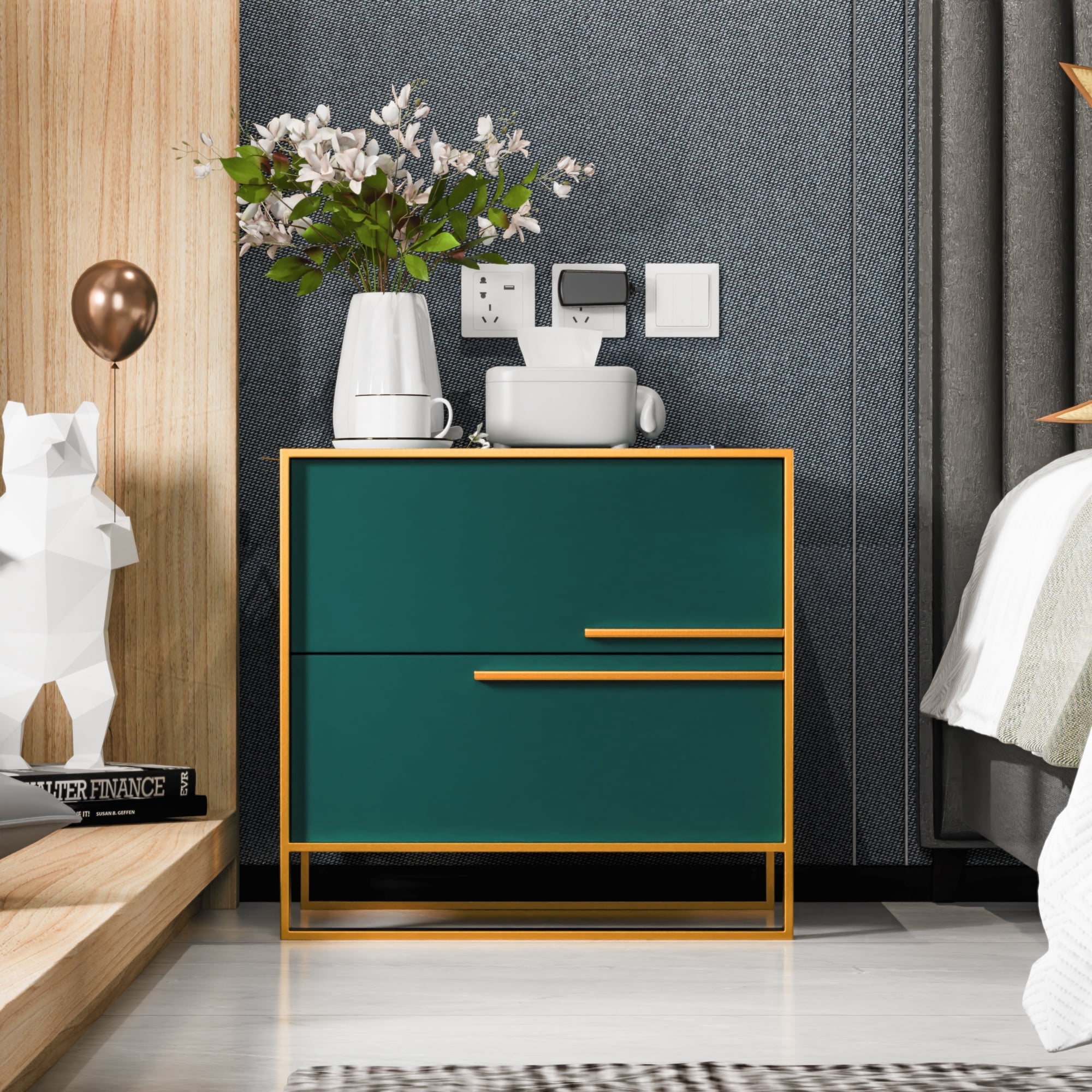 Smart Nightstand with Wireless Charging, Night Stand with 2 Drawers ...