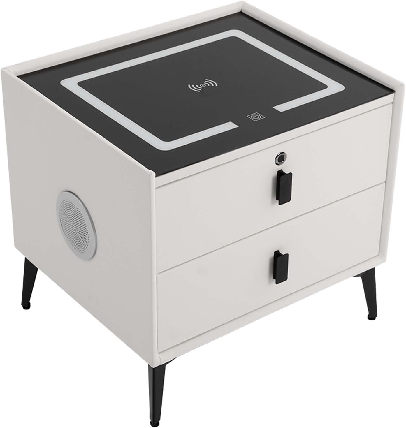 Smart Nightstand w/Fingerprint Lock Drawers, Smart Bedside Table w/USB ...