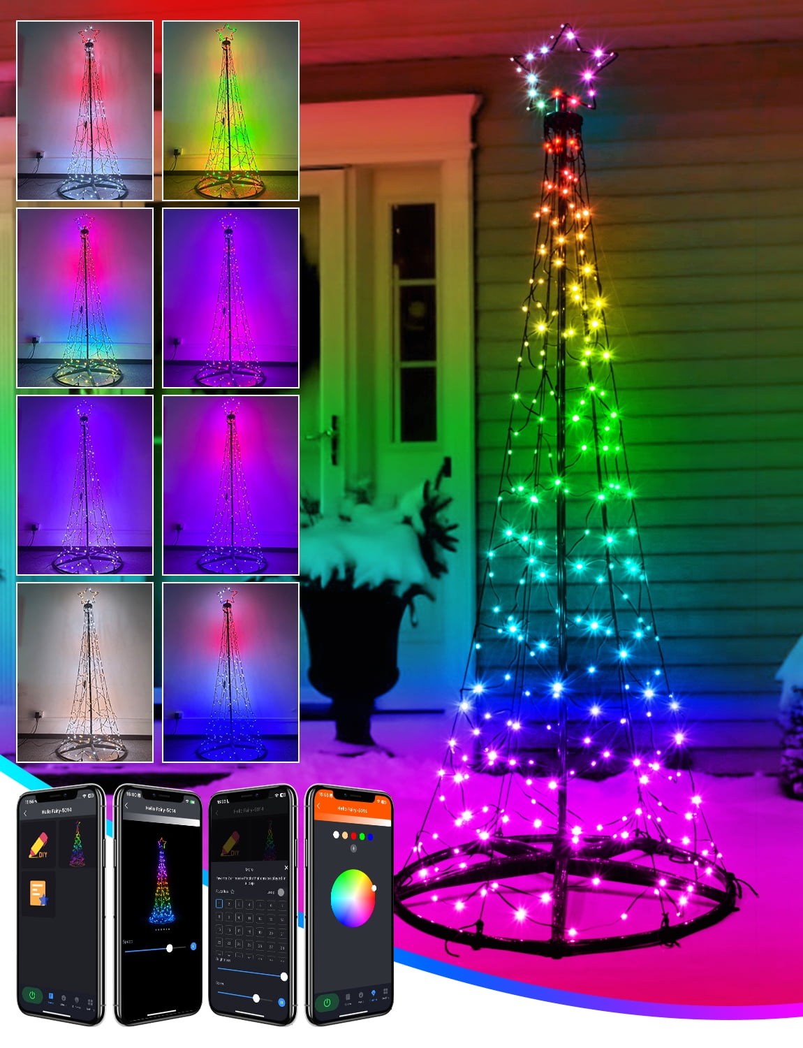 Aoycocr Smart Outdoor Flag-Pole Christmas Tree, 236 RGB LEDs, 6.6Ft ...