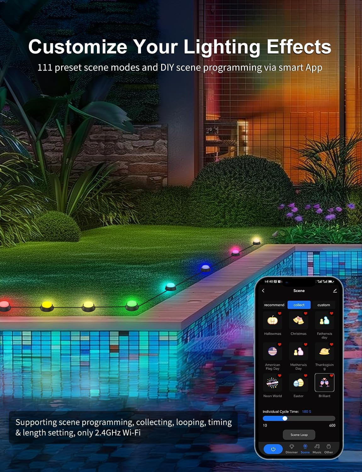 Smart Outdoor Ground Lights 15 Pack, 32FT RGBW Color Changing Pathway ...