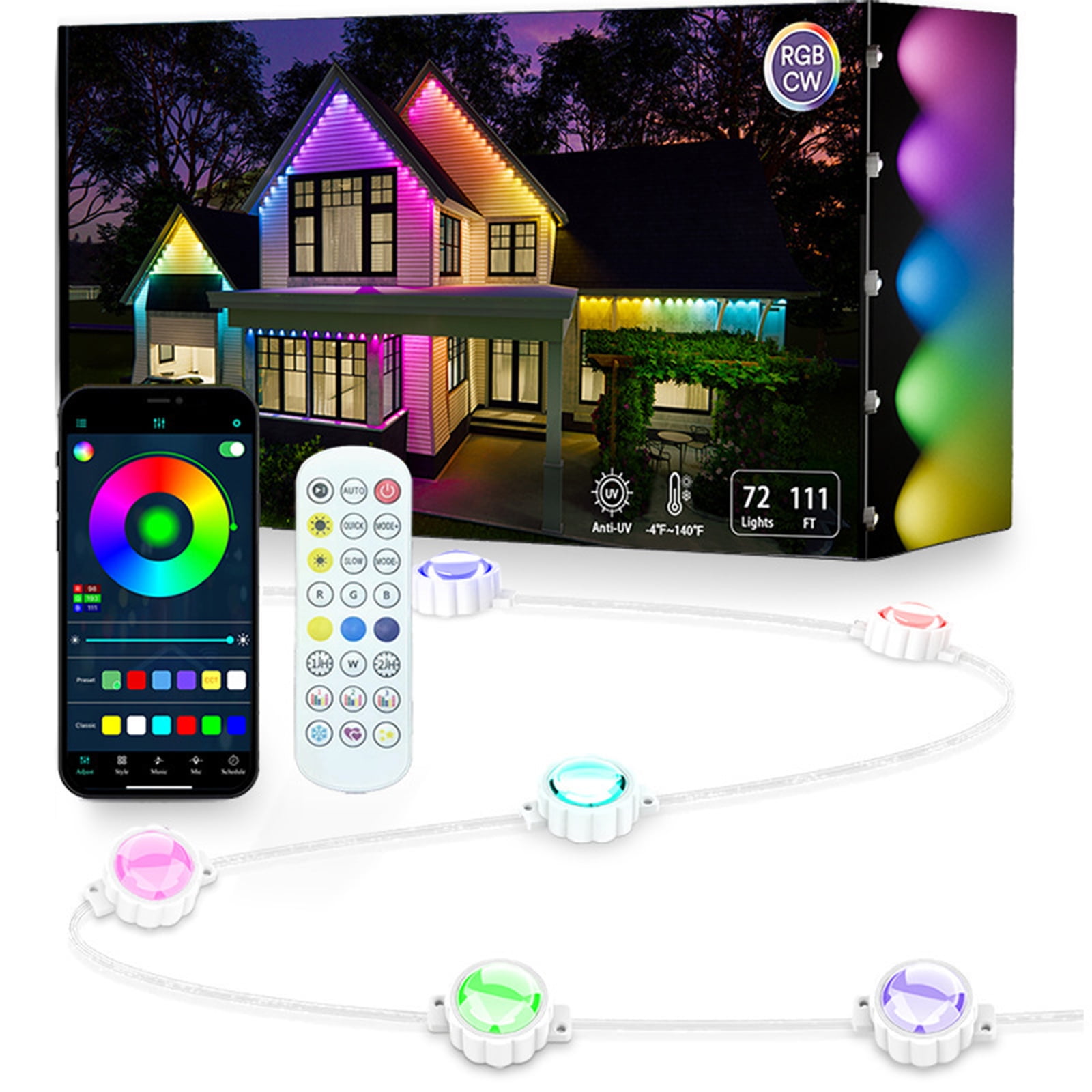 Smart Outdoor Lights with APP Control & Triangular Lighting Effect – 72 ...