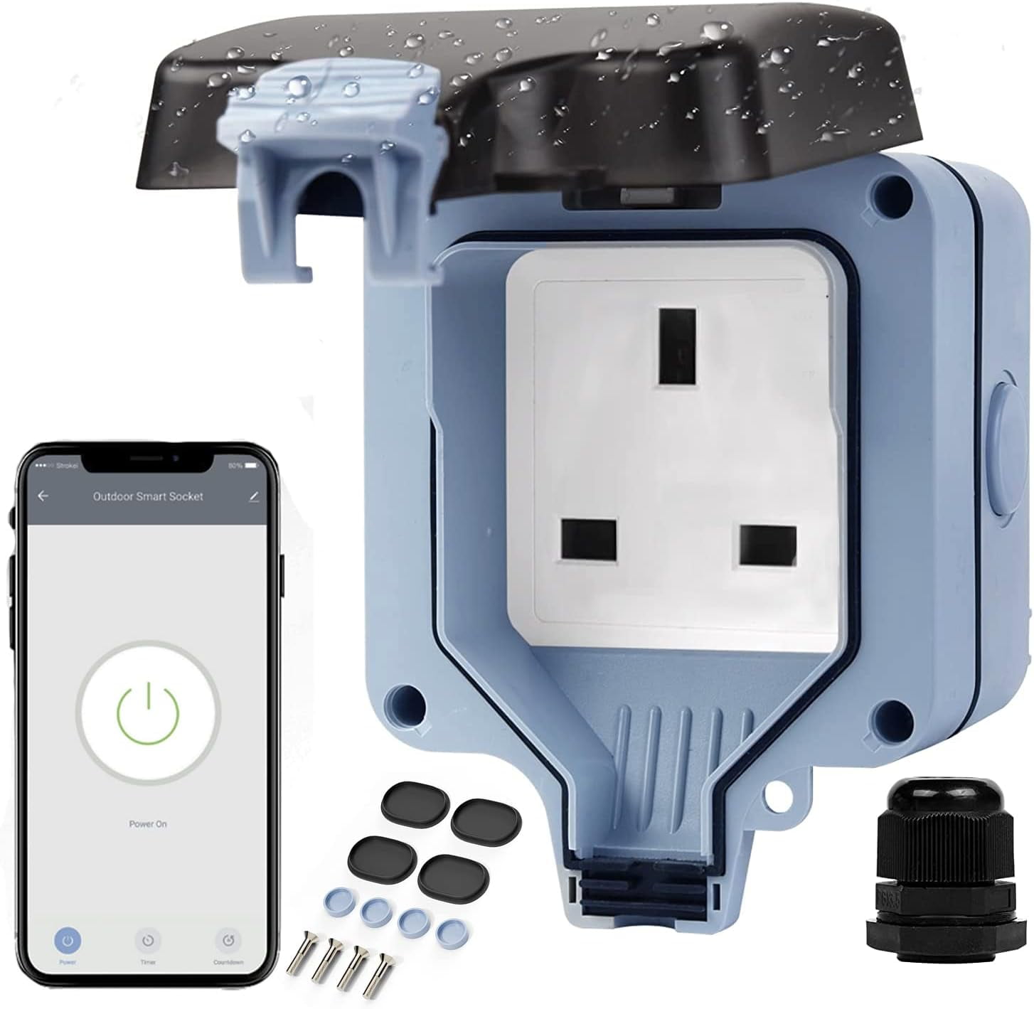 Smart Outdoor Socket IP66 Waterproof Wifi Socket, Voice/Remote Control ...