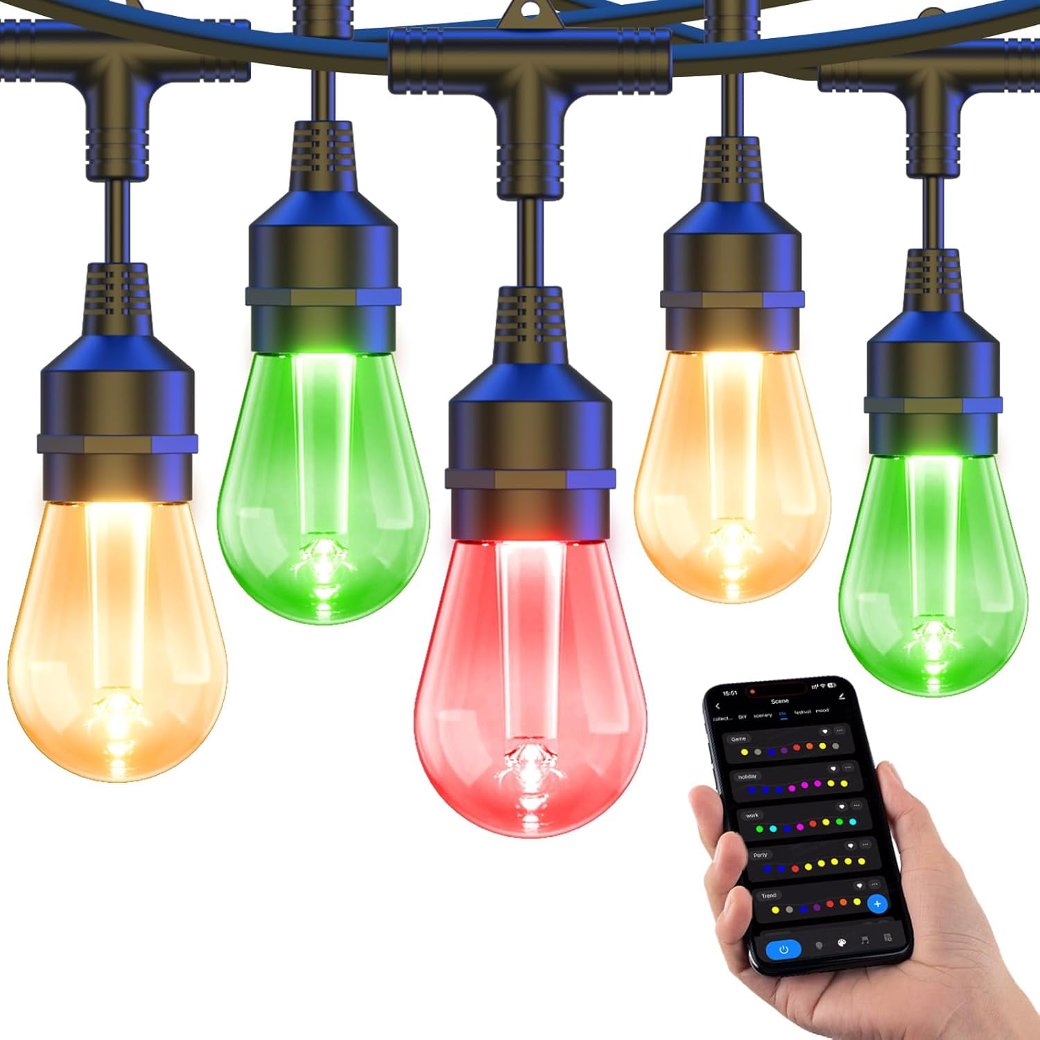 Smart Outdoor String Lights, 123Ft Patio Lights Waterproof, App Control ...