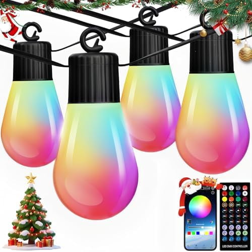 Smart Outdoor String Lights, 96FT RGB+IC & Warm White Outdoor Lights ...