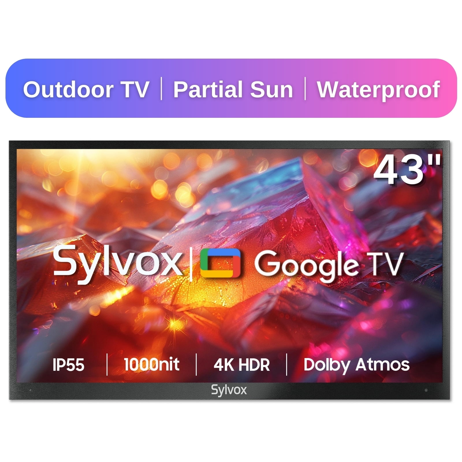 SYLVOX Smart Outdoor TV, 43 inch Outdoor TV Upgraded Google TV, 4K ...