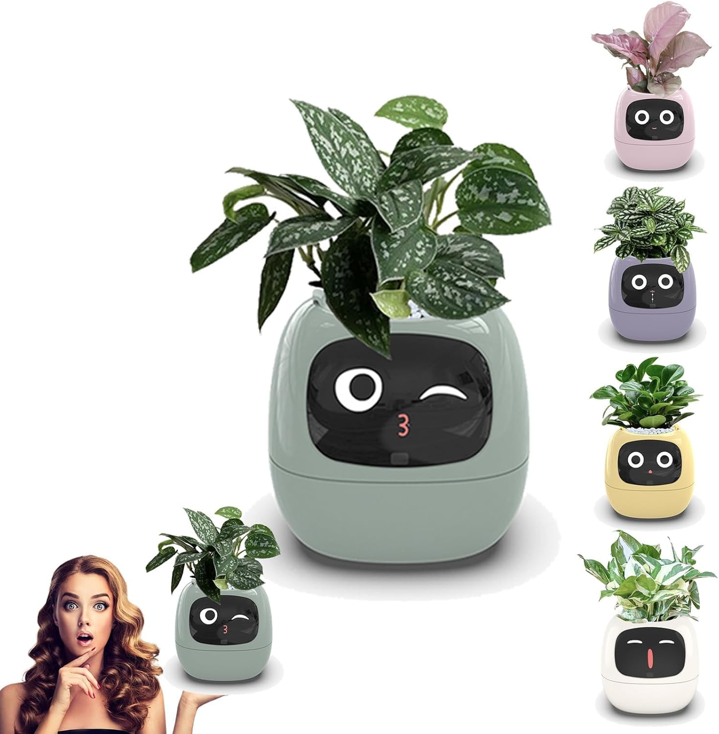 Smart Plant Pot with Expression, Electronic Bud, Maintenance Plant Assistant, Fun Interactive ...
