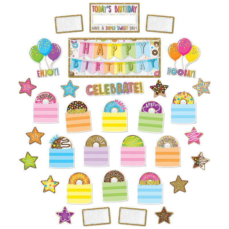 Smart Poly Mini Bulletin Board Set, Birthday Donutfetti Design, 33 ...