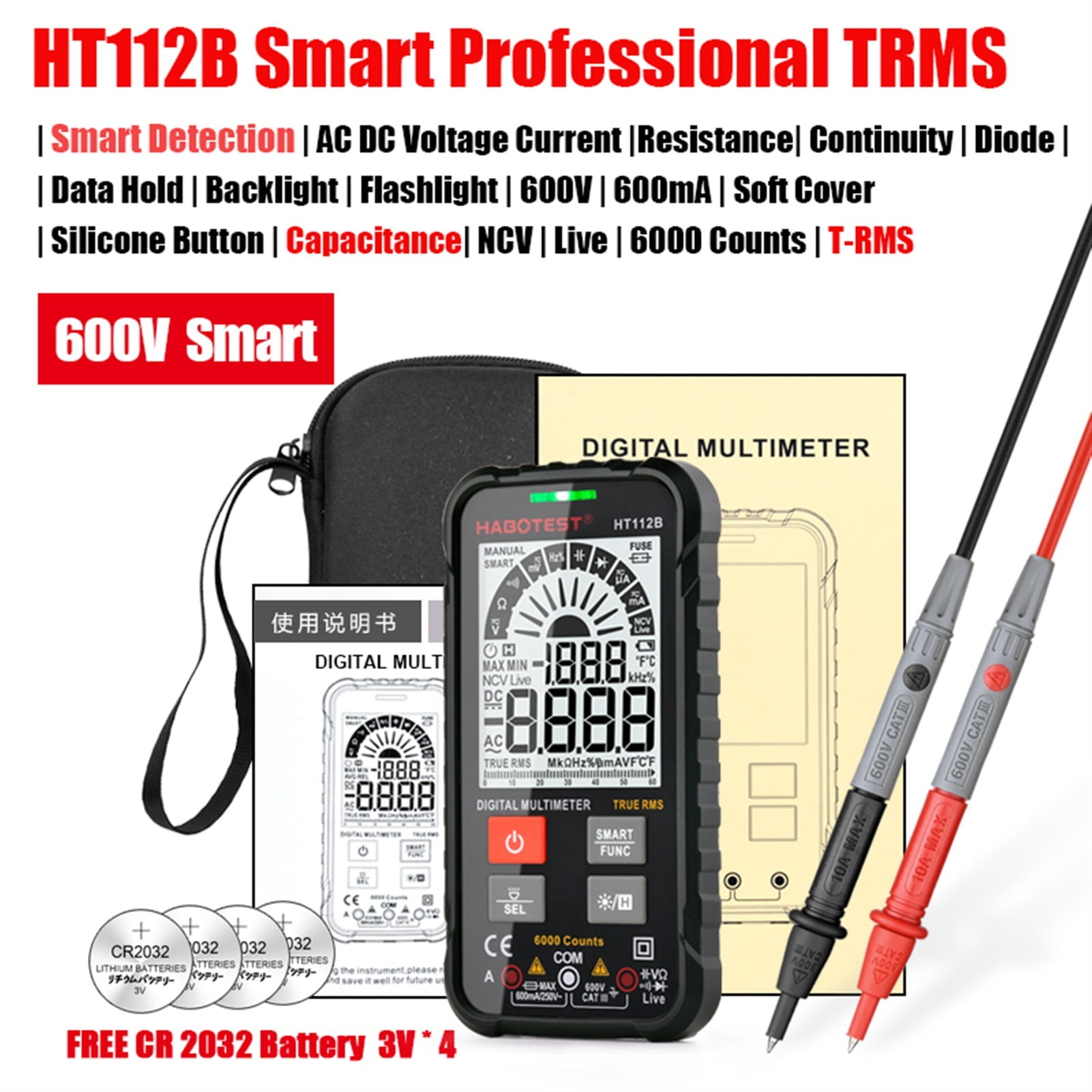 Smart Portable Digital Multimeters Amp Ohm Hz Capacitance Battery ...