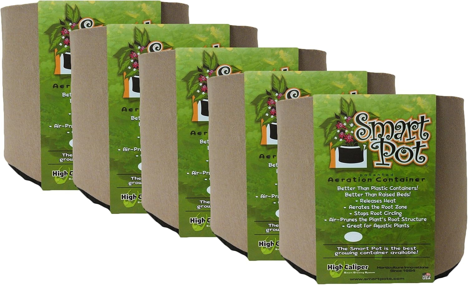 Smart Pot 5 Pack Soft-Sided Fabric Garden Plant Container Aeration ...