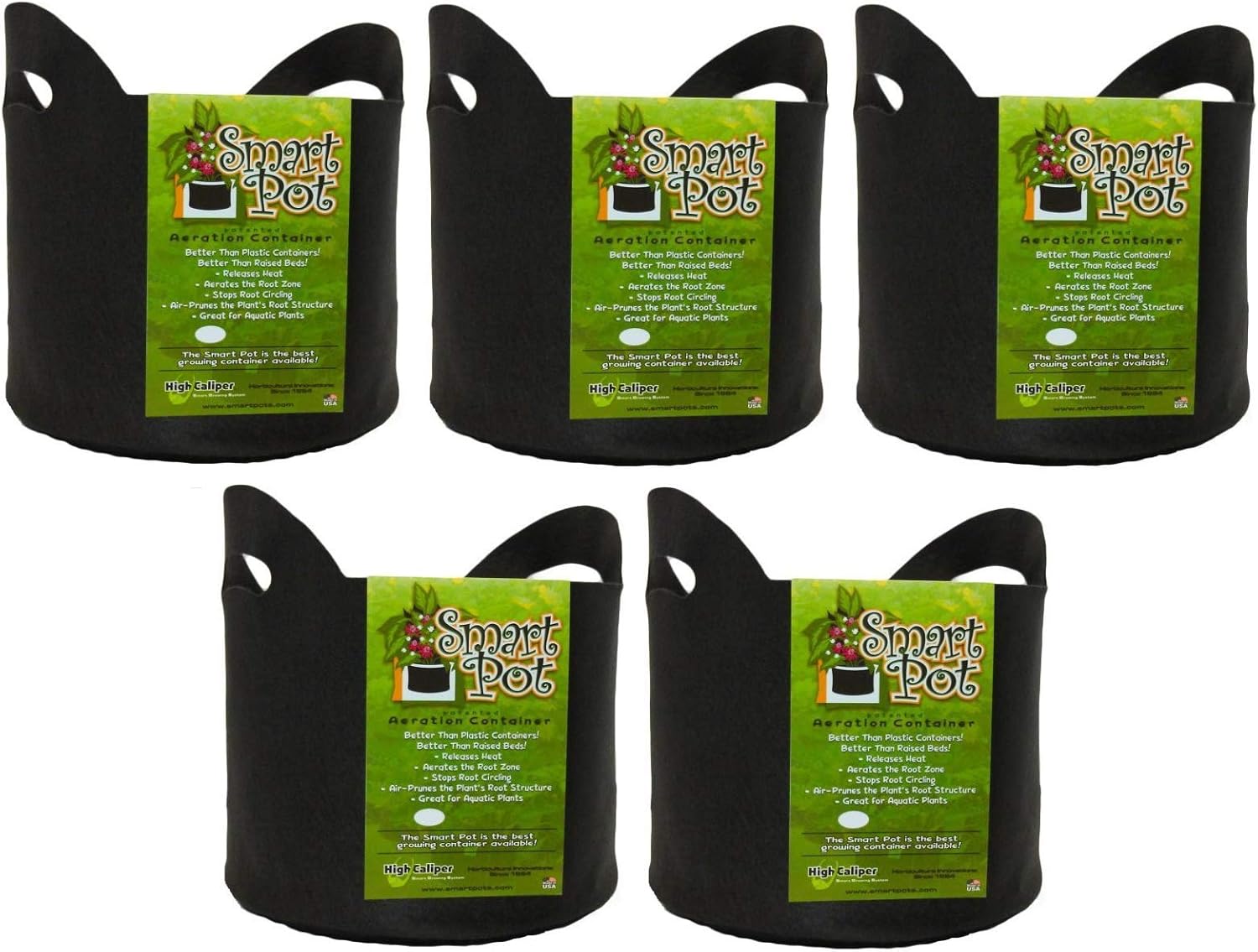 Smart Pot 7 Gallon Black with Handles 5-Pack 14 inch x 10.5 inch ...