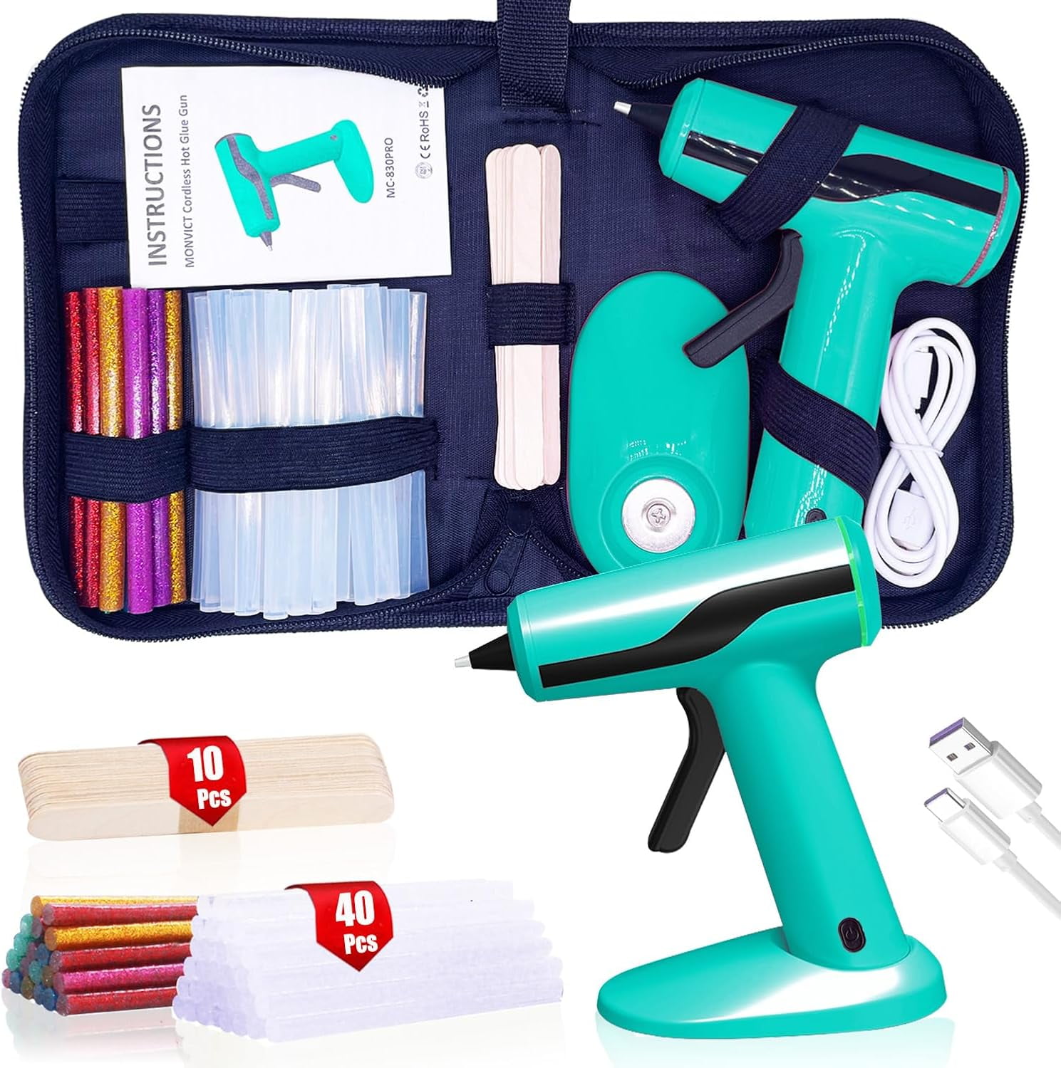 Smart Power-Off Cordless Hot Glue Gun, Mini Glue Gun Kit with 2.2A ...