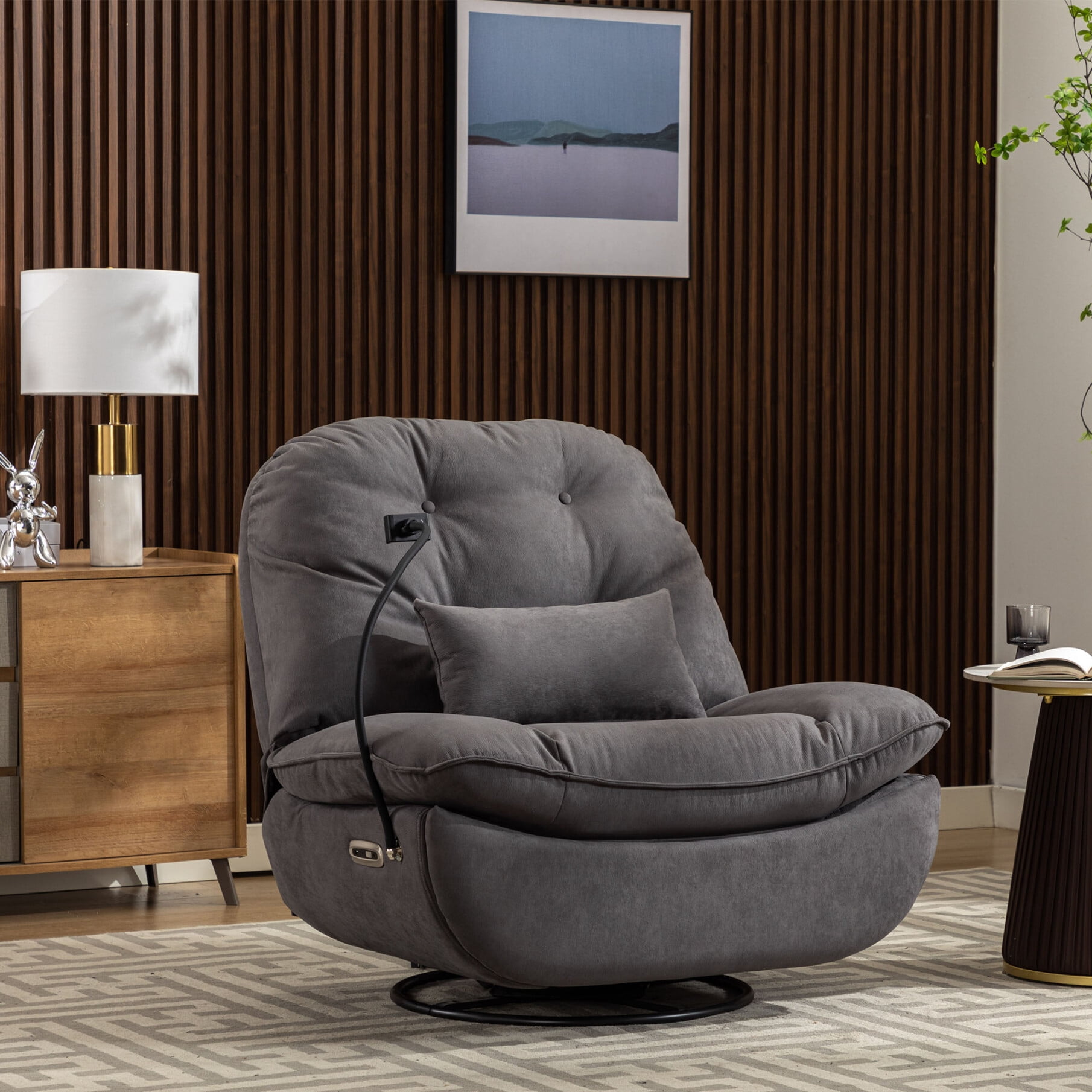 Smart Power Recliner Sofa, Single Swivel Chair with USB Port, Bluetooth ...