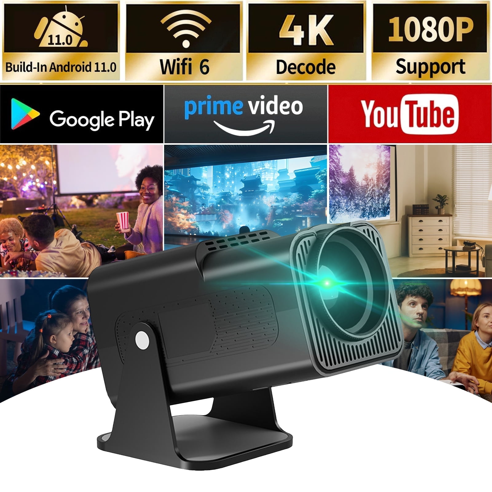 Smart Projector with Android 11.0, Portable Mini Projector with WiFi 6 ...