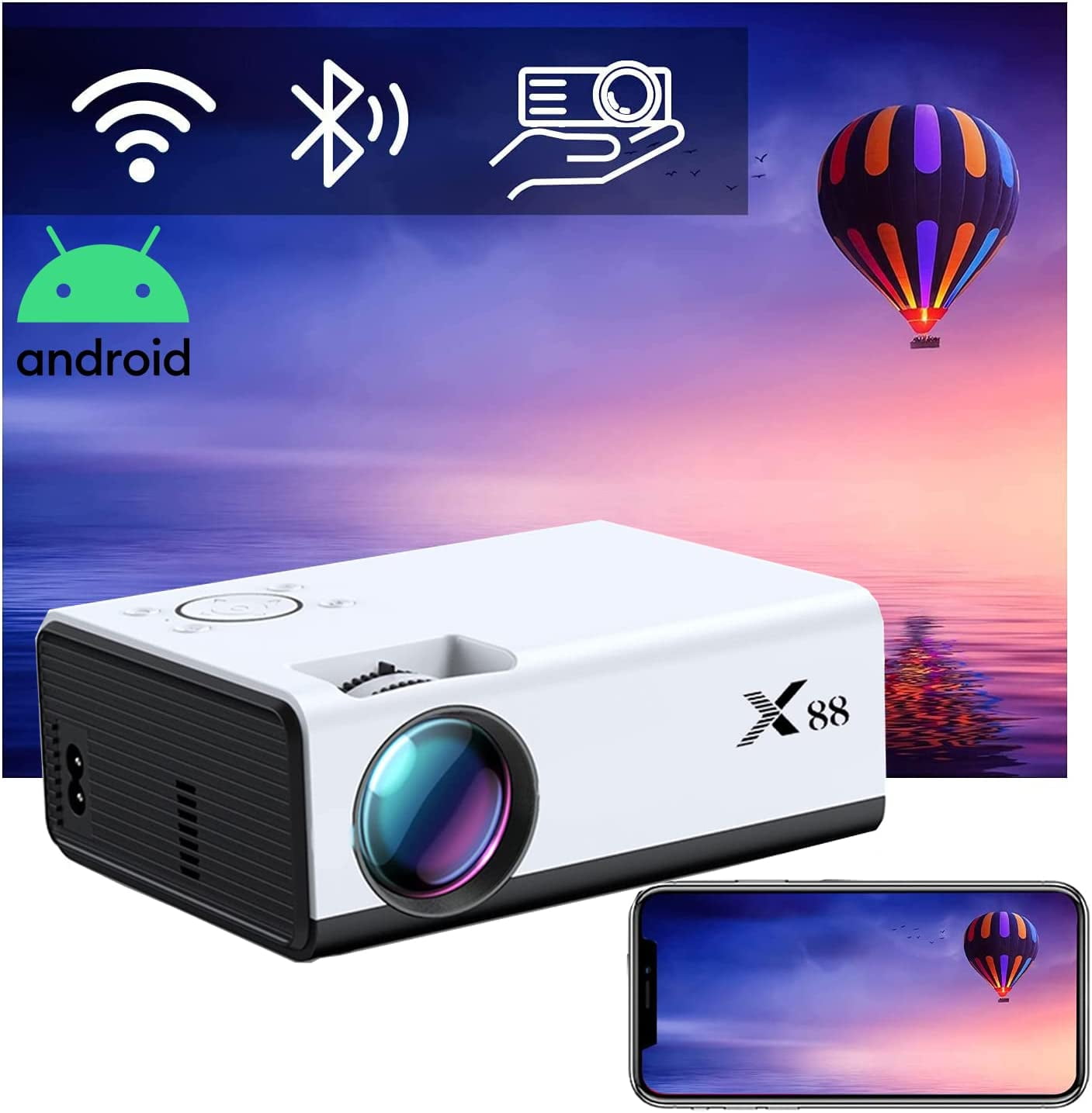 Smart Android Projector with 5G WiFi, Bluetooth, 1080p HD, 4D±15 ...