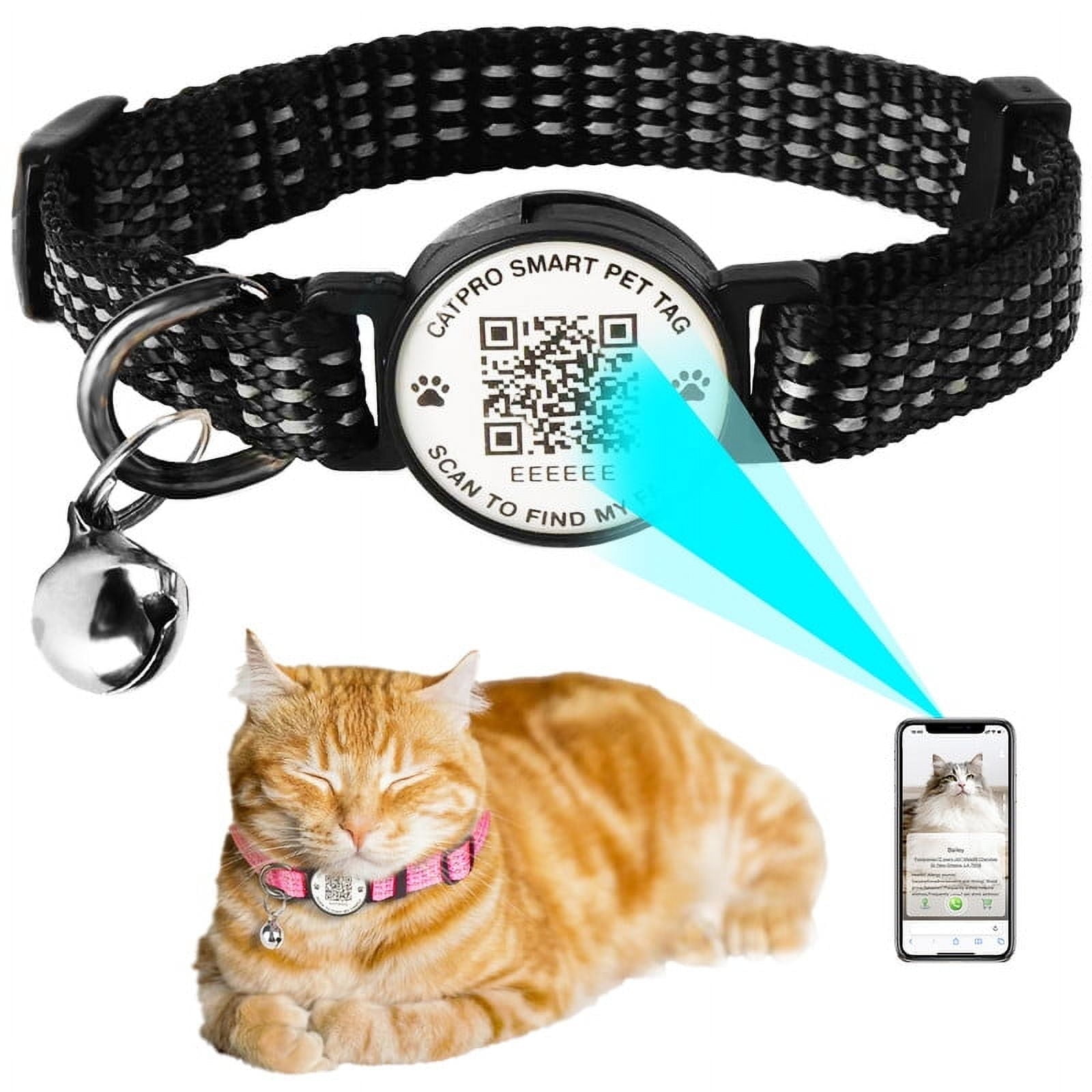 Smart QR Code Pet ID Personalized Tag Cat Collar, Reflective Nylon with ...
