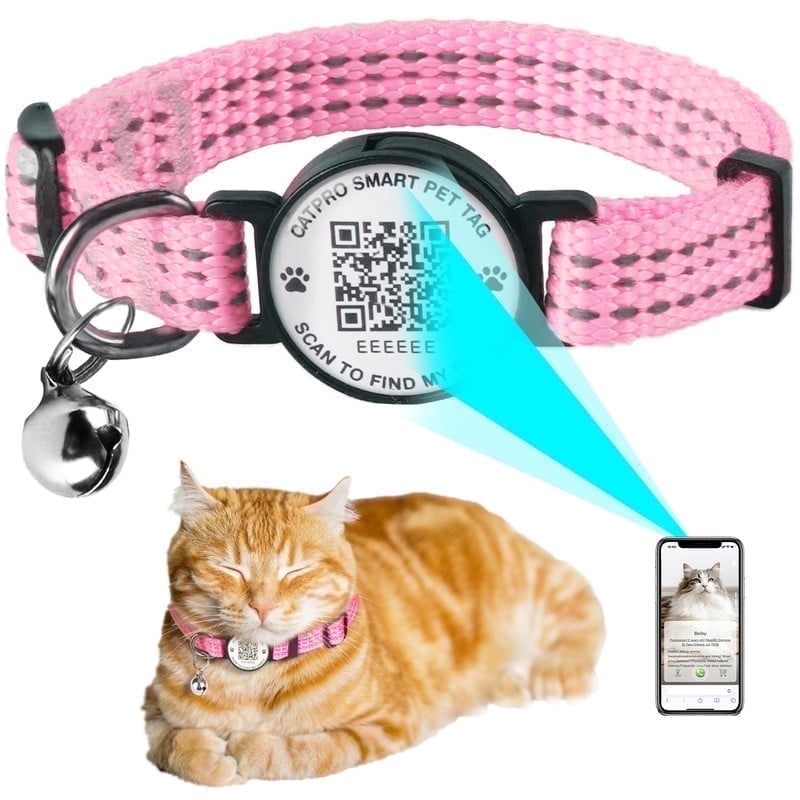 Smart QR Code Pet ID Personalized Tag Cat Collar, Reflective Nylon with ...