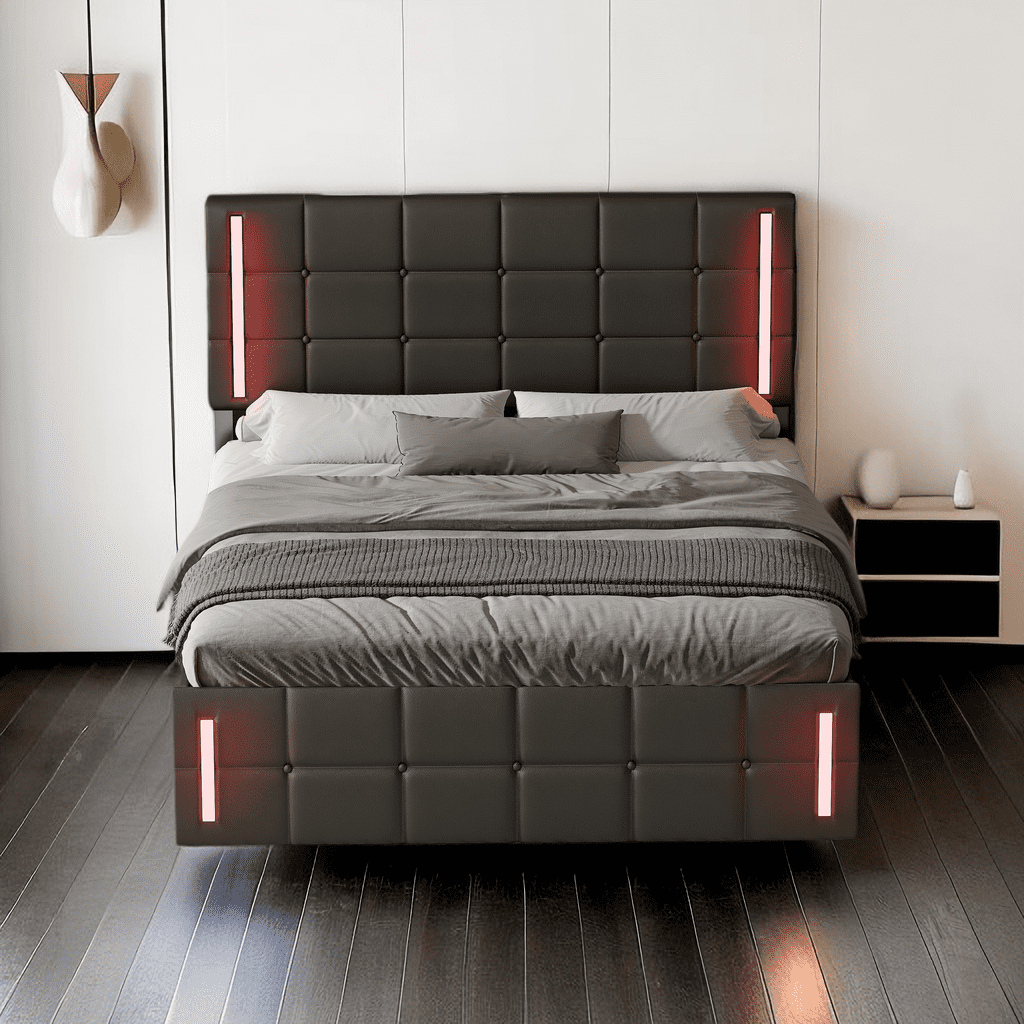 Smart Queen Bed Frame, Upholstered Platform Bed with Hydraulic Storage ...