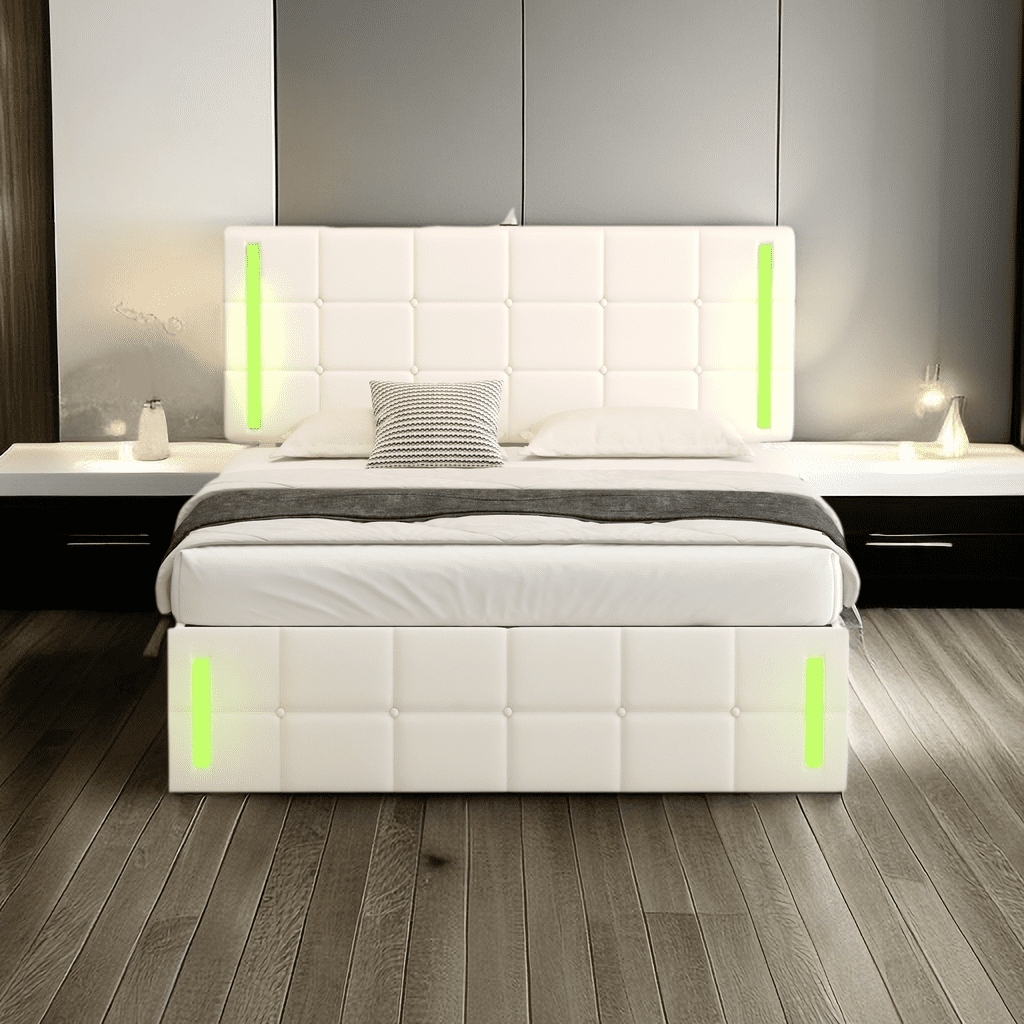 Smart Queen Bed Frame, Upholstered Platform Bed with Hydraulic Storage ...