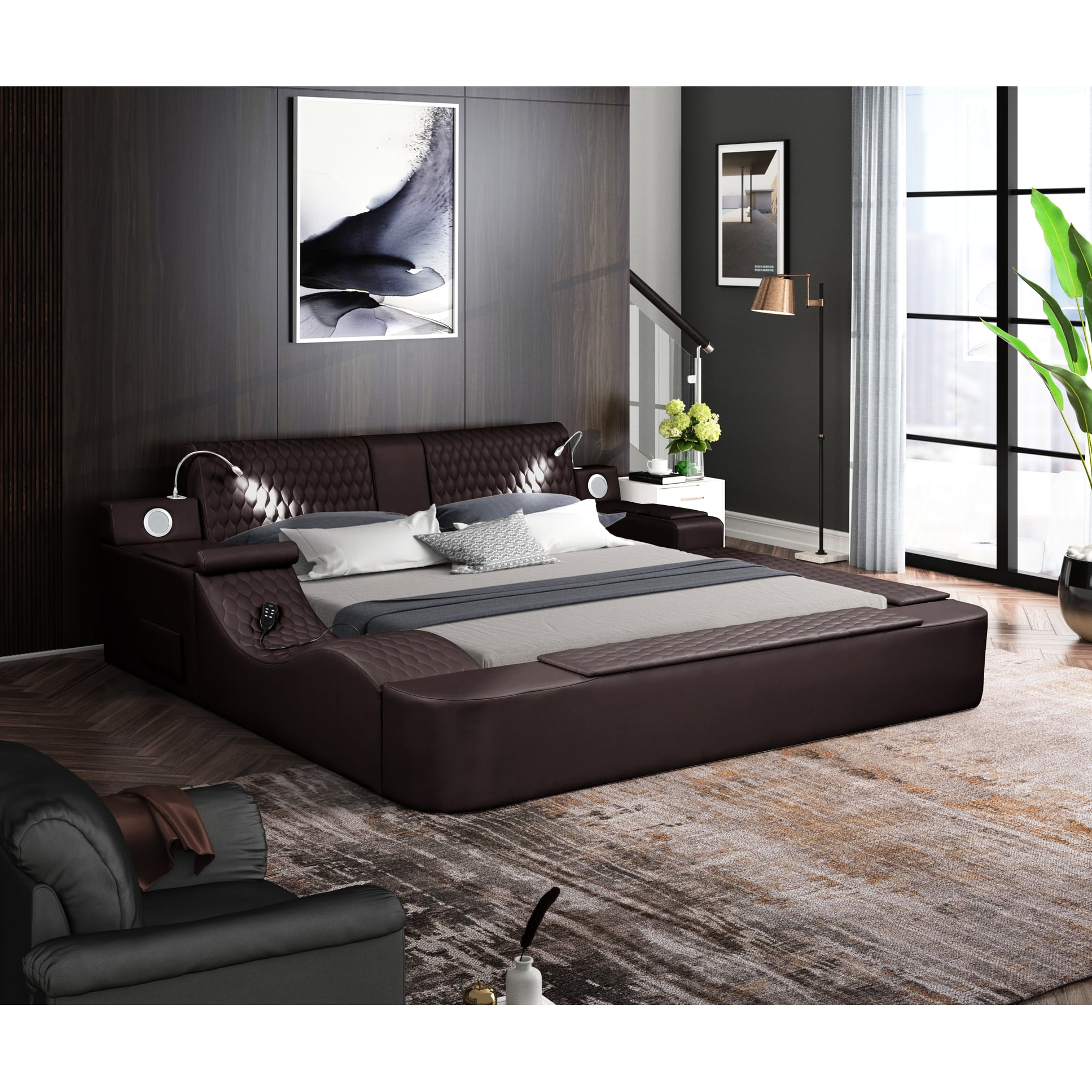 Smart Queen Bed With Massage Feature And Side Unit Wood Size Chair ...