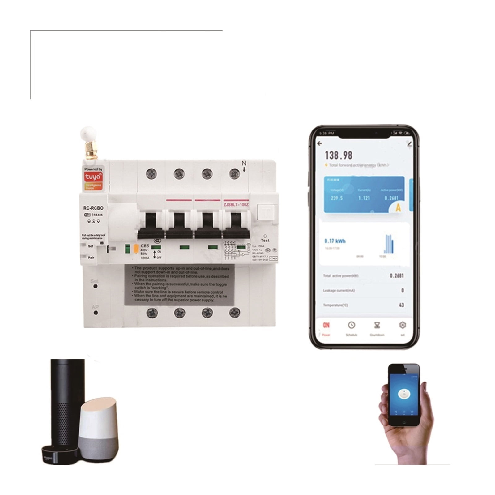 Smart RCBO Circuit Breaker With Energy Monitoring 4P WiFi RCBO MCB ...