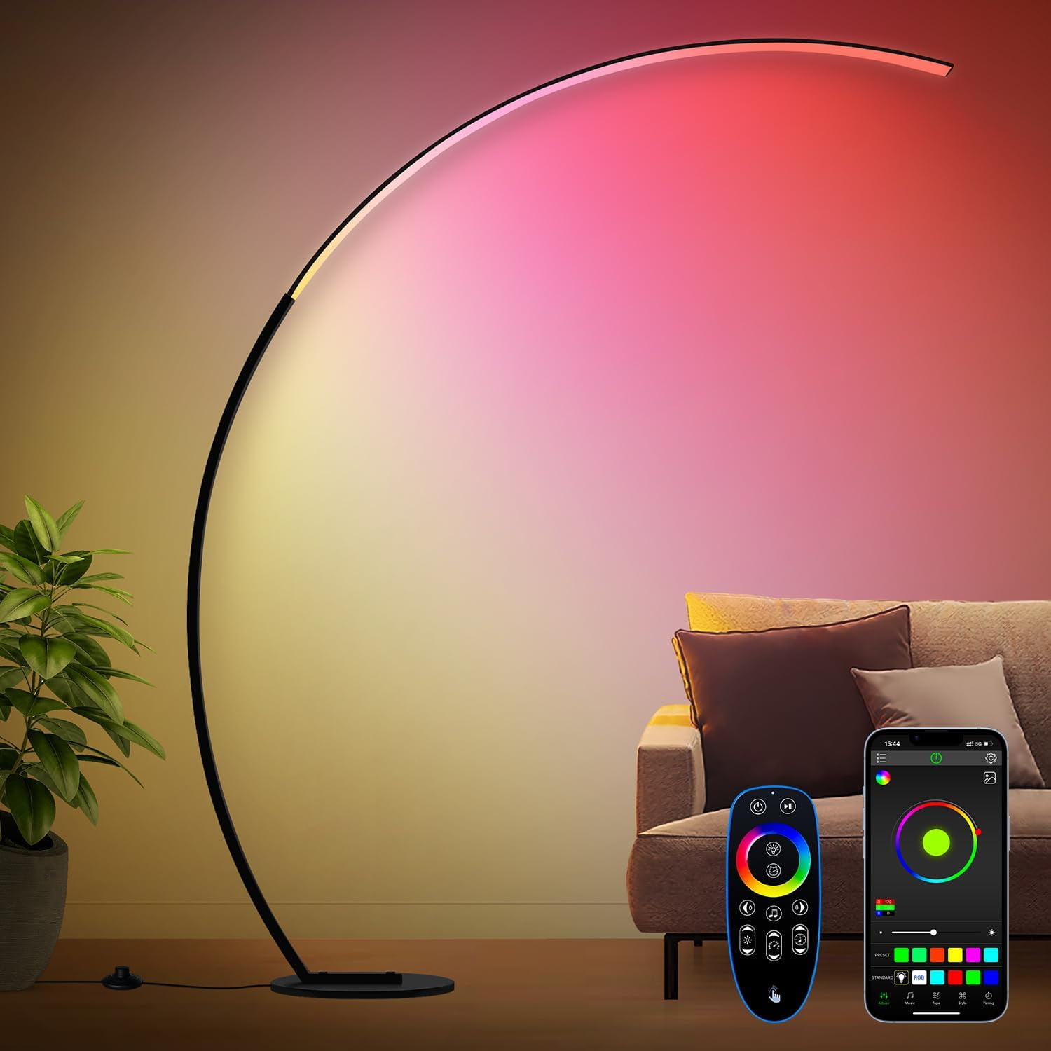 Smart RGB Arc Floor Lamp - 1800LM Ultra Bright LED Standing Lamp with ...