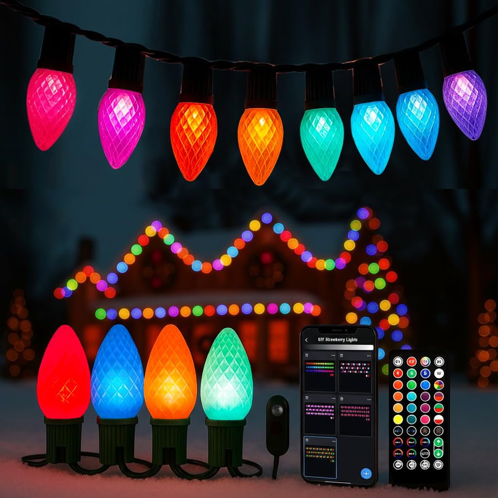 Smart RGB C9 Christmas Lights Outdoor 100LEDs 95FT, DIY Chasing Effects ...