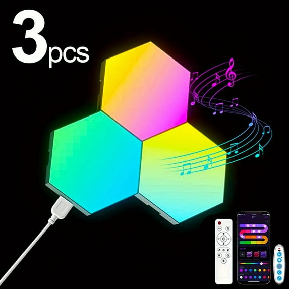Smart RGB Hexagon Lights 3/8/12/20pcs - APP Control Music Sync ...