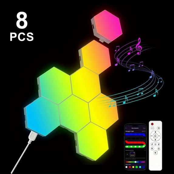 Smart RGB Hexagon Lights 3/8/12/20pcs - APP Control Music Sync ...