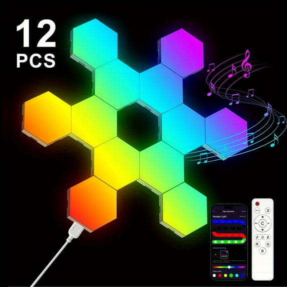 Smart RGB Hexagon Lights 3/8/12/20pcs - APP Control Music Sync ...