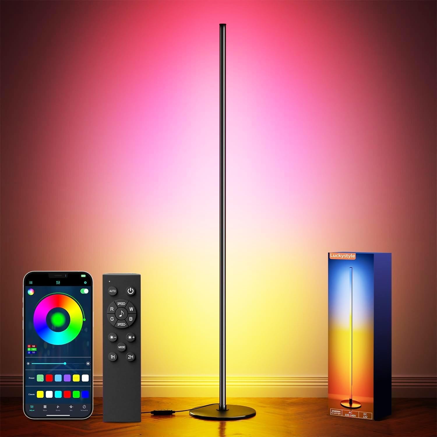 Smart RGB+IC Corner Floor Lamp,Bright LED Tall Modern Floor Lamp with ...
