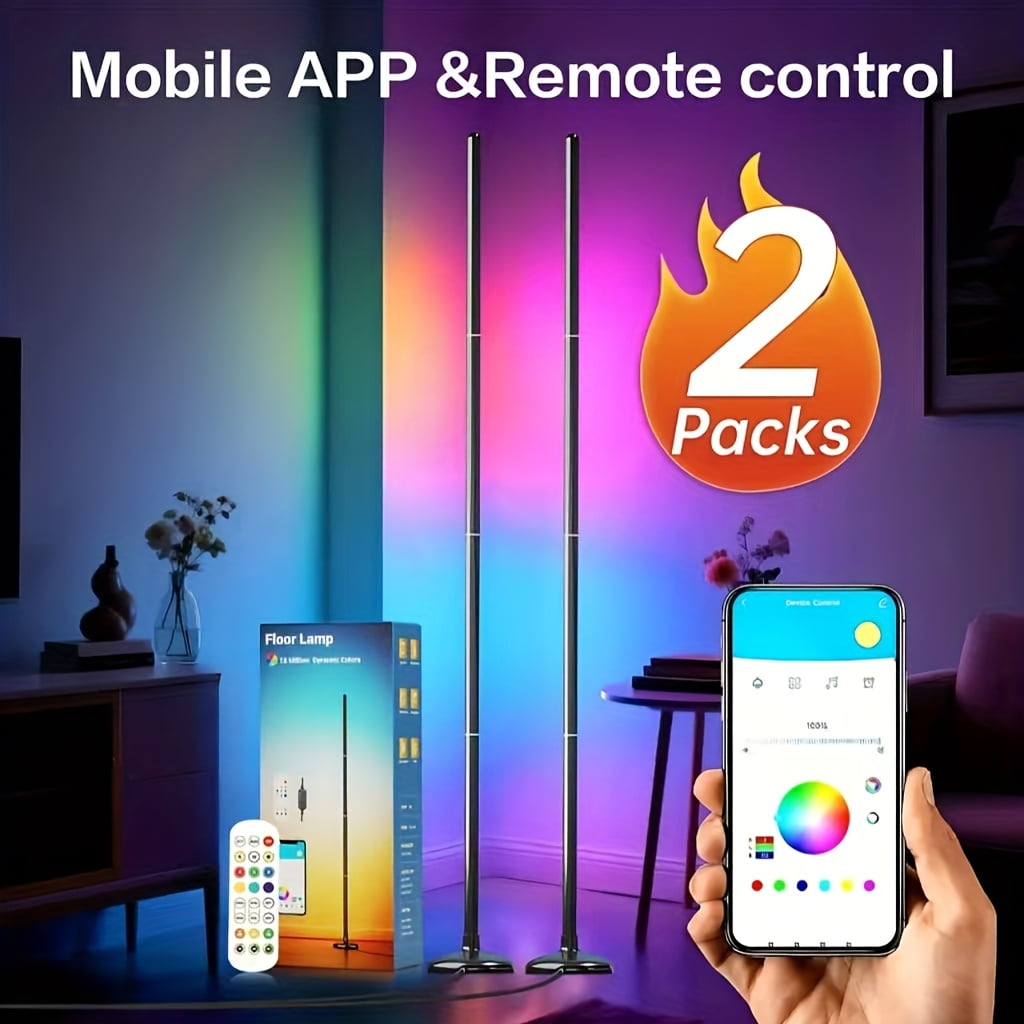 Smart RGB LED Floor Lamp, 2-Pack, App & Voice Control, USB Powered ...