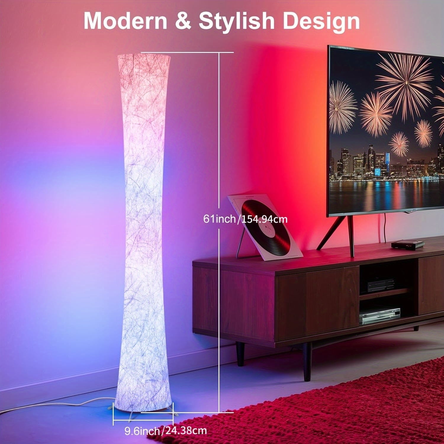 Smart RGB LED Floor Lamp 61" with Fabric Shade | Music Sync, 16M Colors ...