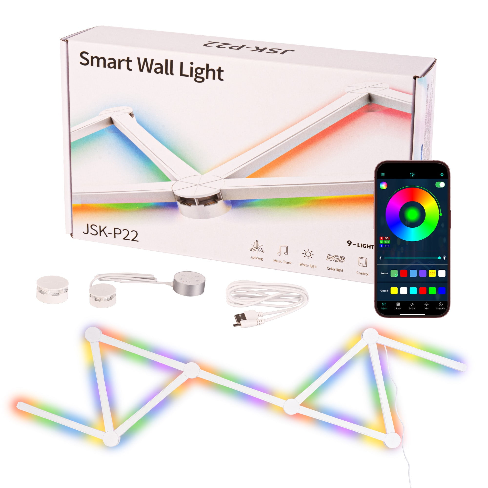 Smart RGB LED Wall Lights Sync to Music,9 Light Bars and 9 Lights Work ...