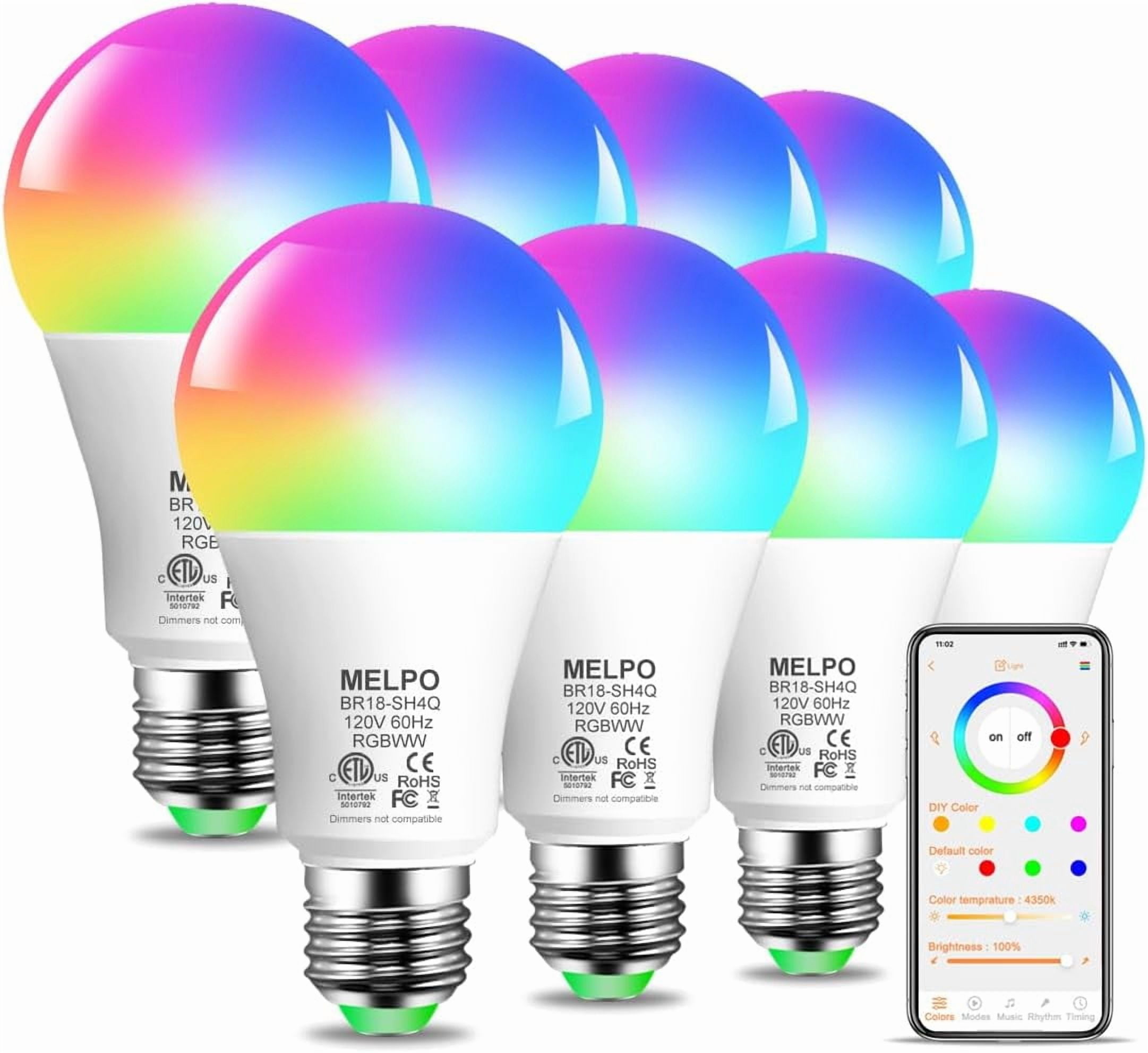 Smart RGB Light Bulbs Work with Alexa, 12W(130W Equivt), 2700K-6000K ...