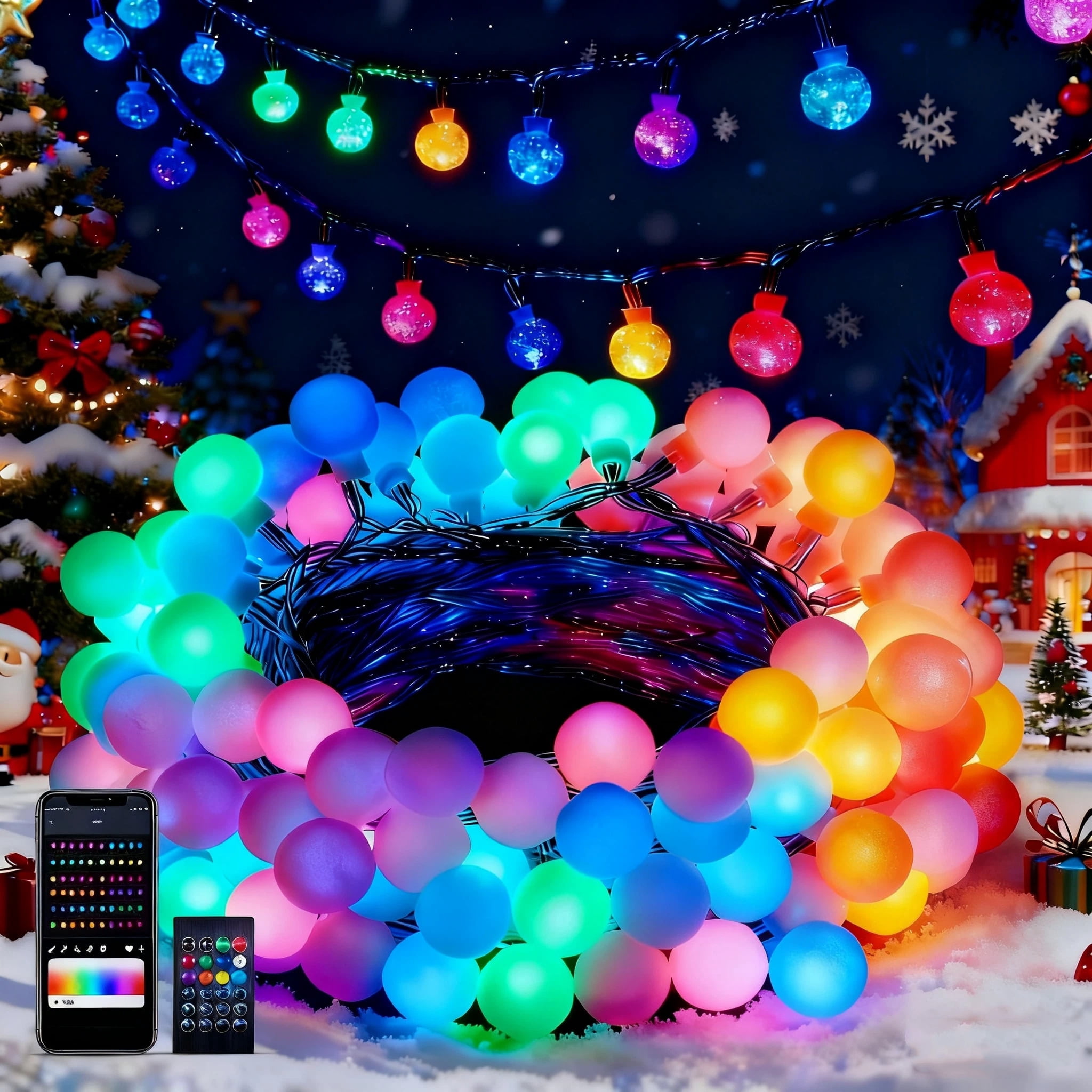 Smart RGBIC Globe String Lights 66ft 132 LED - USB Powered Color ...