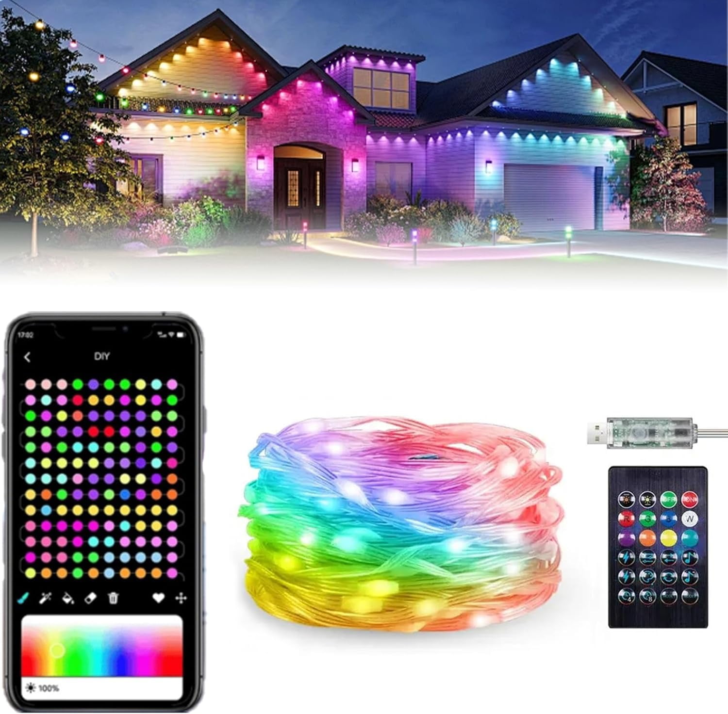 Smart Rainbow LED Permanent Outdoor Light, Wi-Fi Bluetooth Smart ...