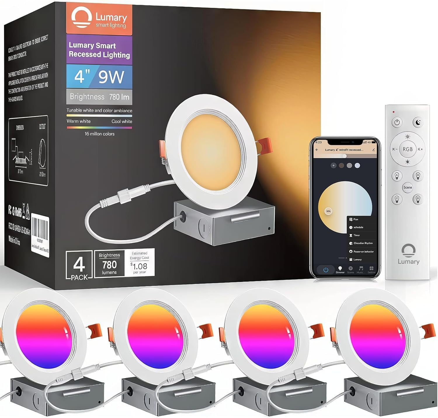 Smart Recessed Lighting 4 Inch with Remtote, Compatible with Alexa ...